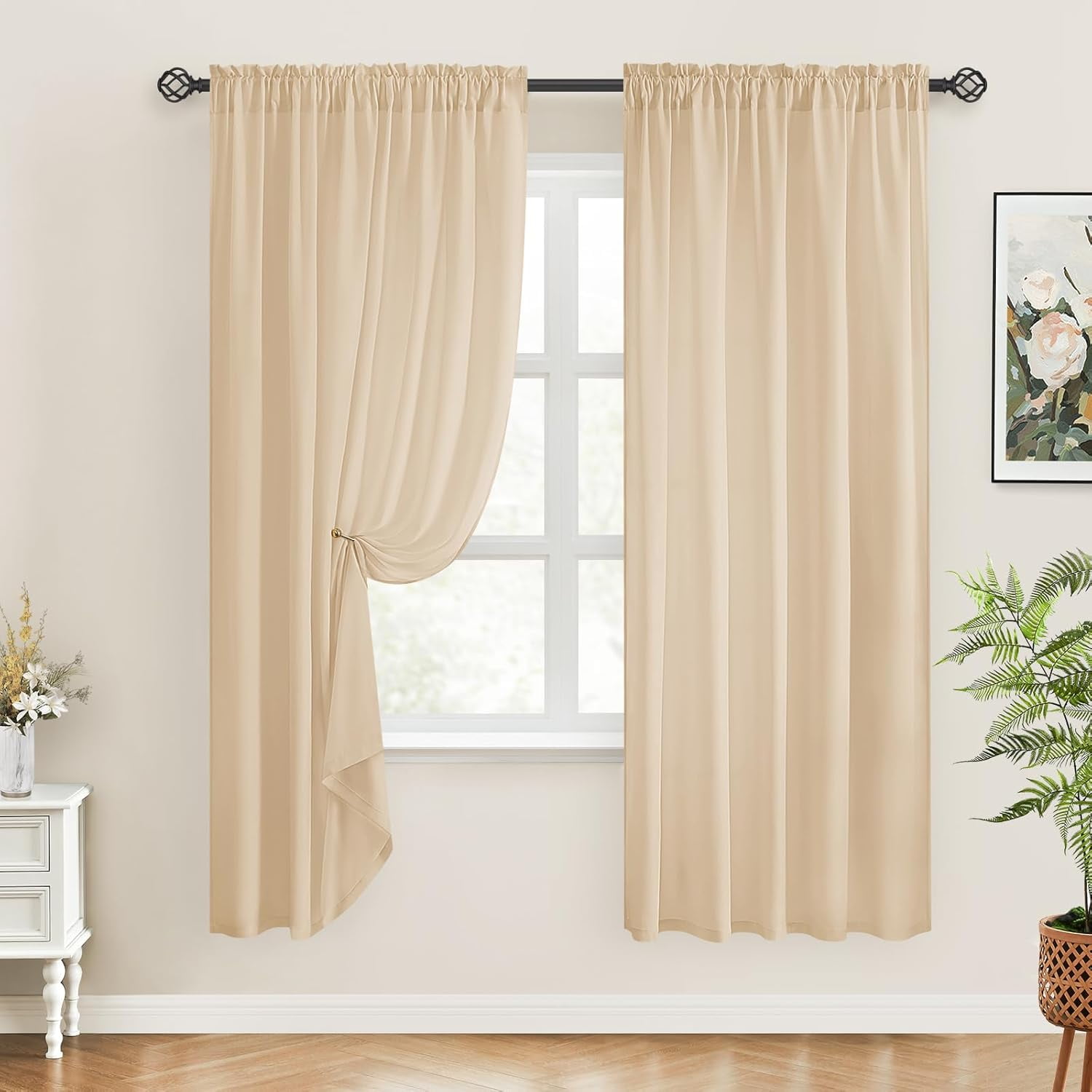 HYTHU-Non-See-Through Beige Privacy Sheer Curtains, 52 X 72 Inches Long ...
