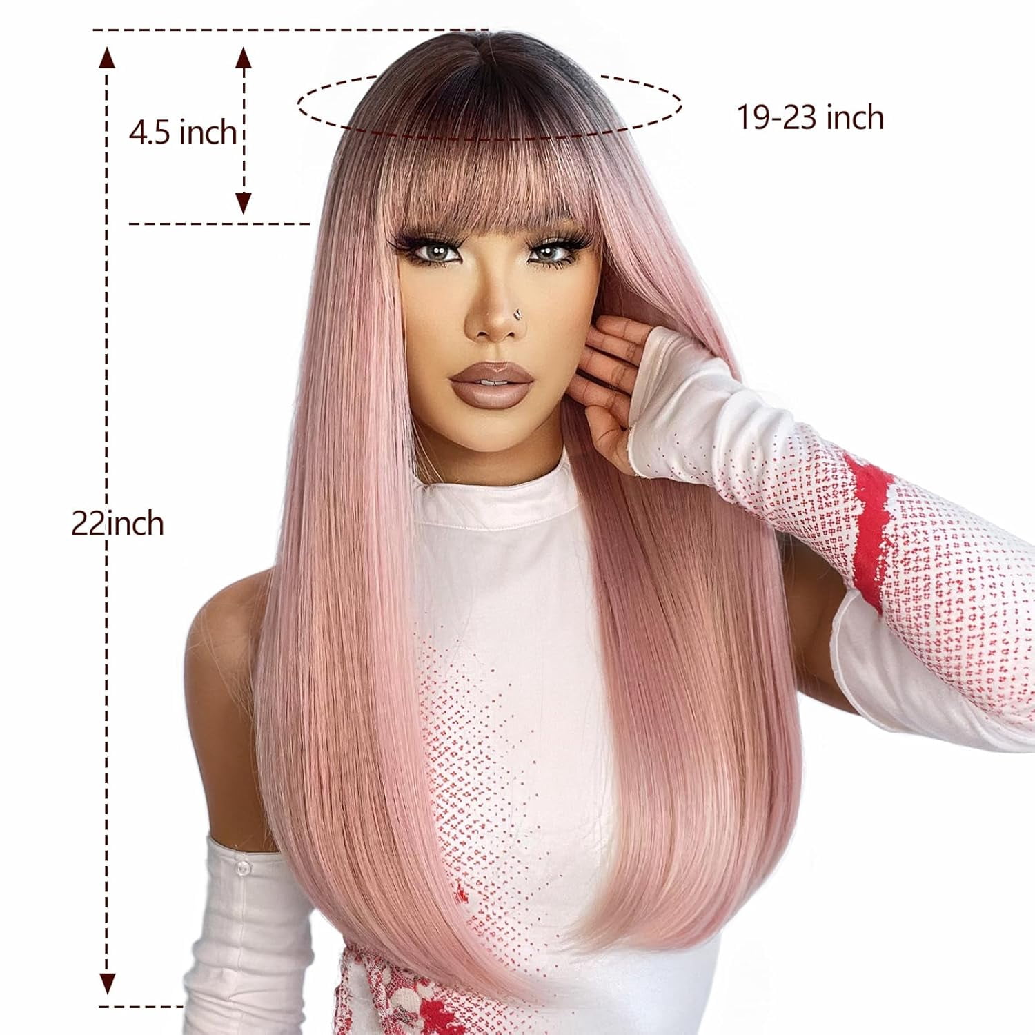 HYTHU-Ombre Pink Wig with Bangs Long Straight Mixed Pink Wigs for Women ...