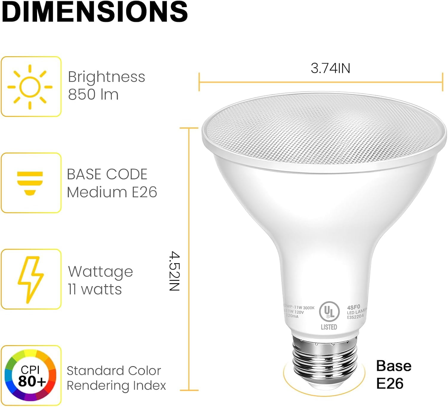 HYTHU-PAR30 LED Bulbs UL Listed, Dimmable Light Bulb, 11 Watt(75W ...