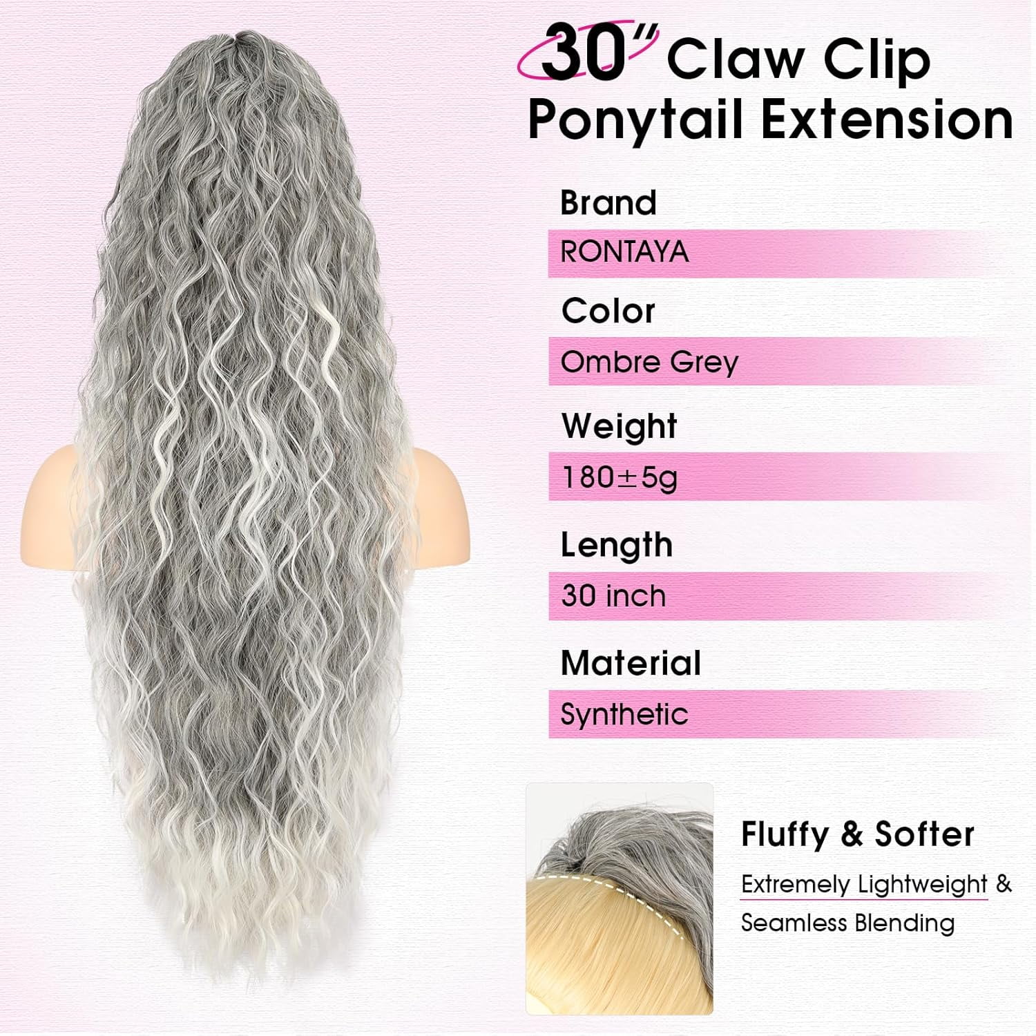 HYTHU-Ponytail Extension 30 Inch Omber Grey Ponytail Extension for ...