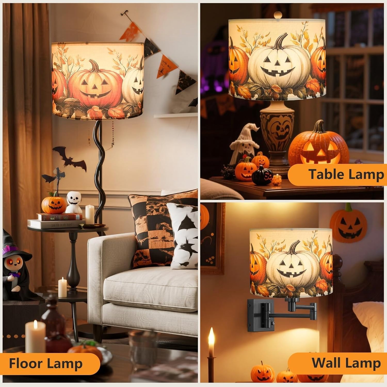 HYTHU-Pumpkin Lamp Shade for Halloween Decorations, Linen Printed Fall ...