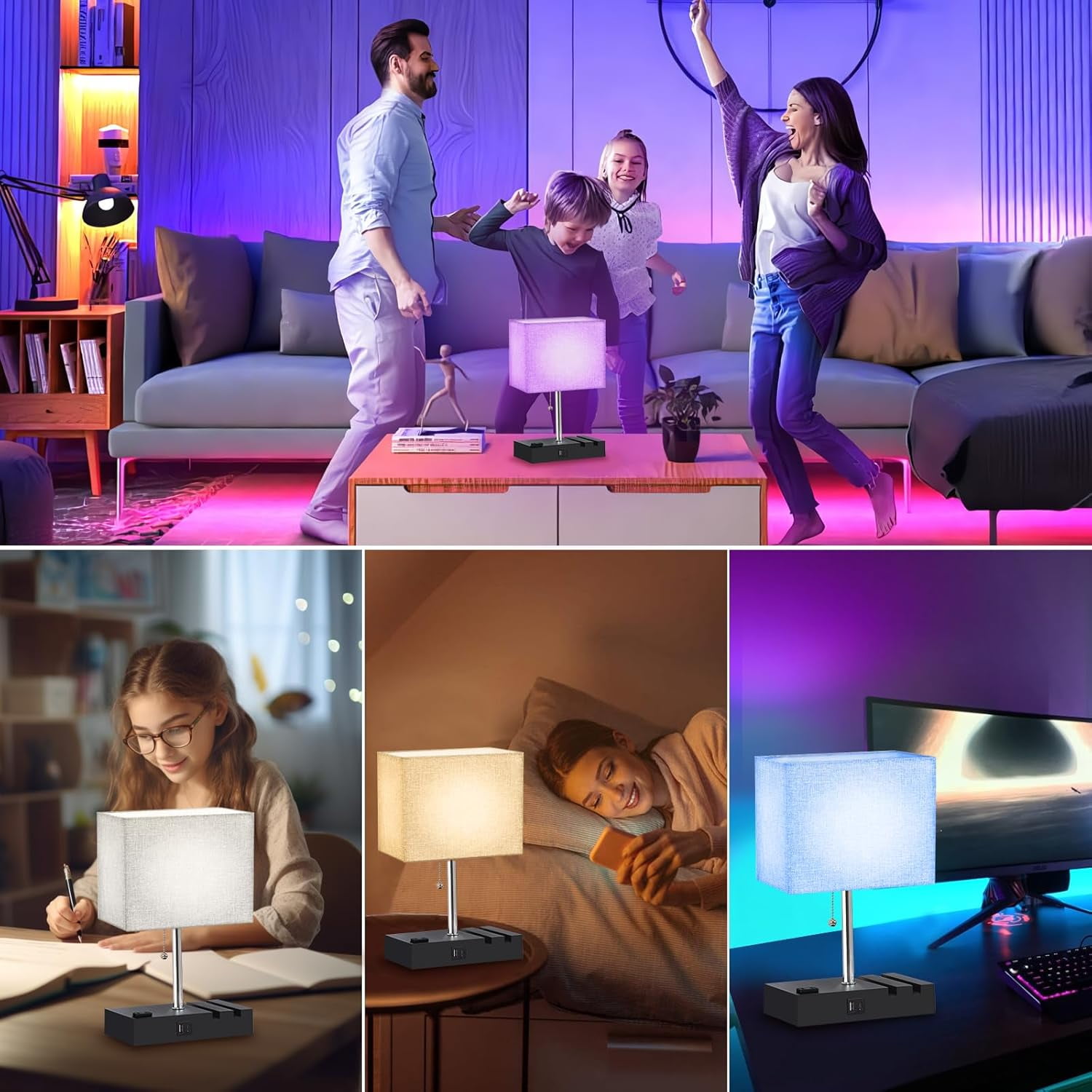 HYTHU-RGB Smart Table Lamp with Remote Control - Alexa Lamp for Bedroom ...