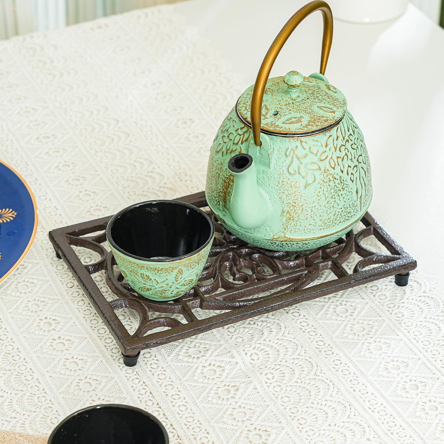 HYTHU-Rectangle Cast Iron Trivets, Metal Trivet for Hot Pots and Pans ...