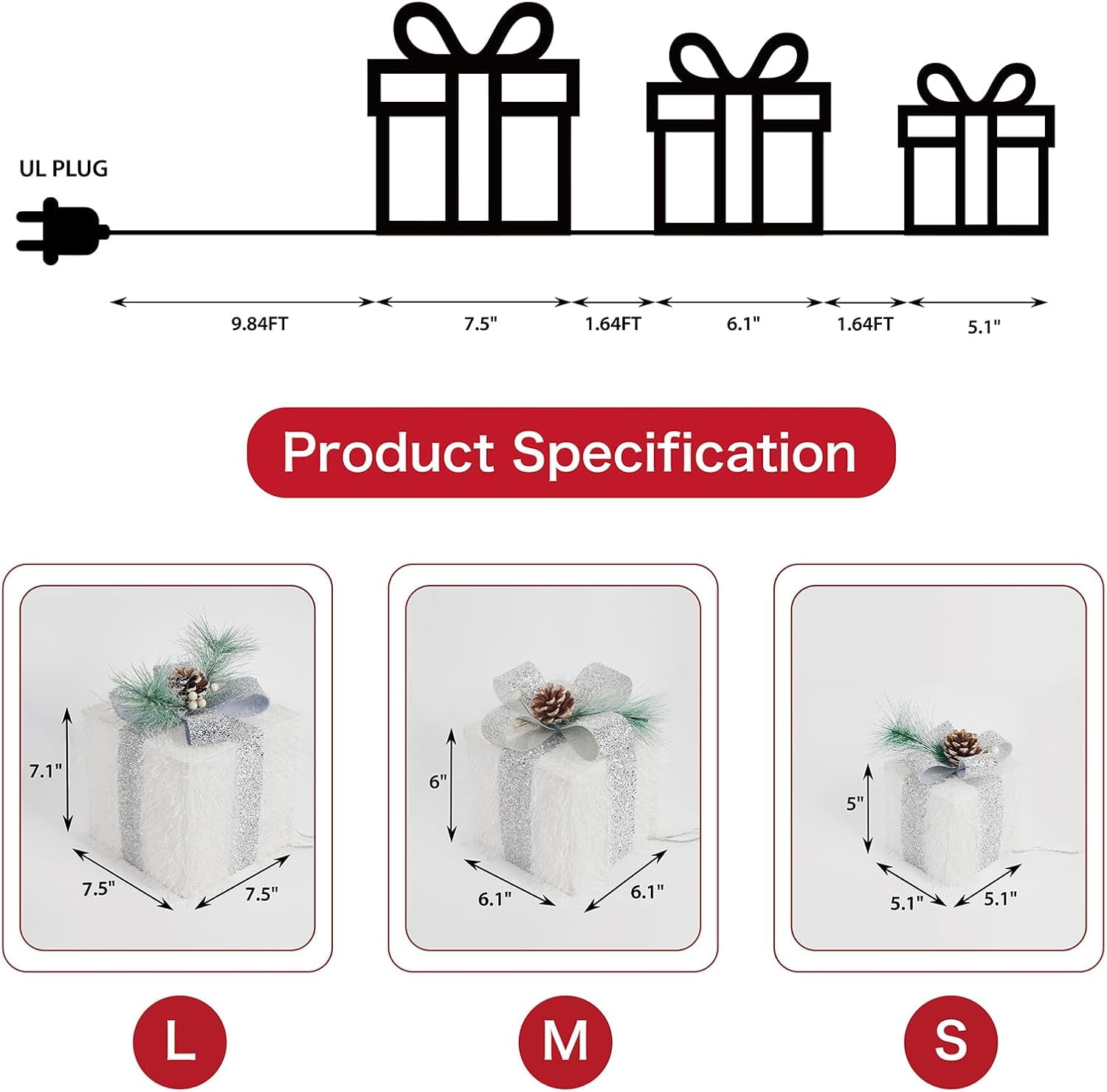 HYTHU-Set of 3 Christmas Lighted Gift Boxes, 60 LED Light Up Present ...