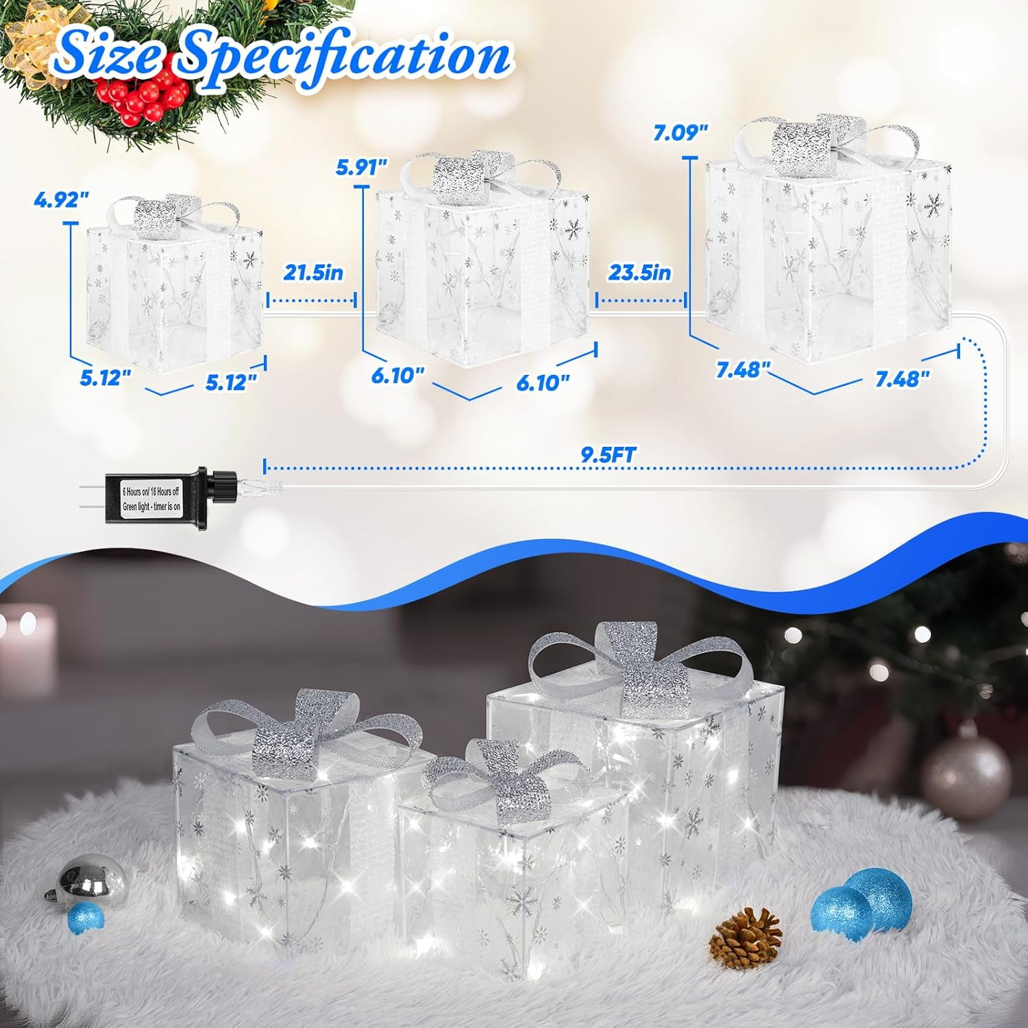 HYTHU-Set of 3 Christmas Lighted Gift Boxes, Outdoor Christmas ...