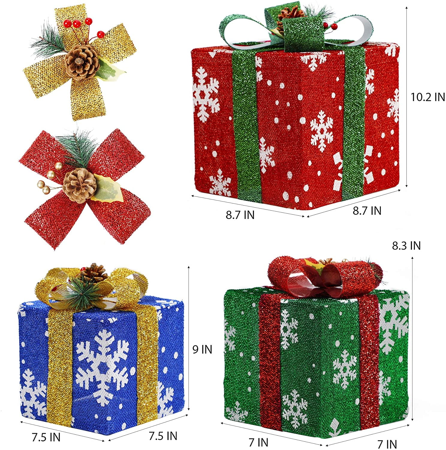 HYTHU-Set of 3 Lighted Gift Boxes Christmas Decorations, Snowflake ...
