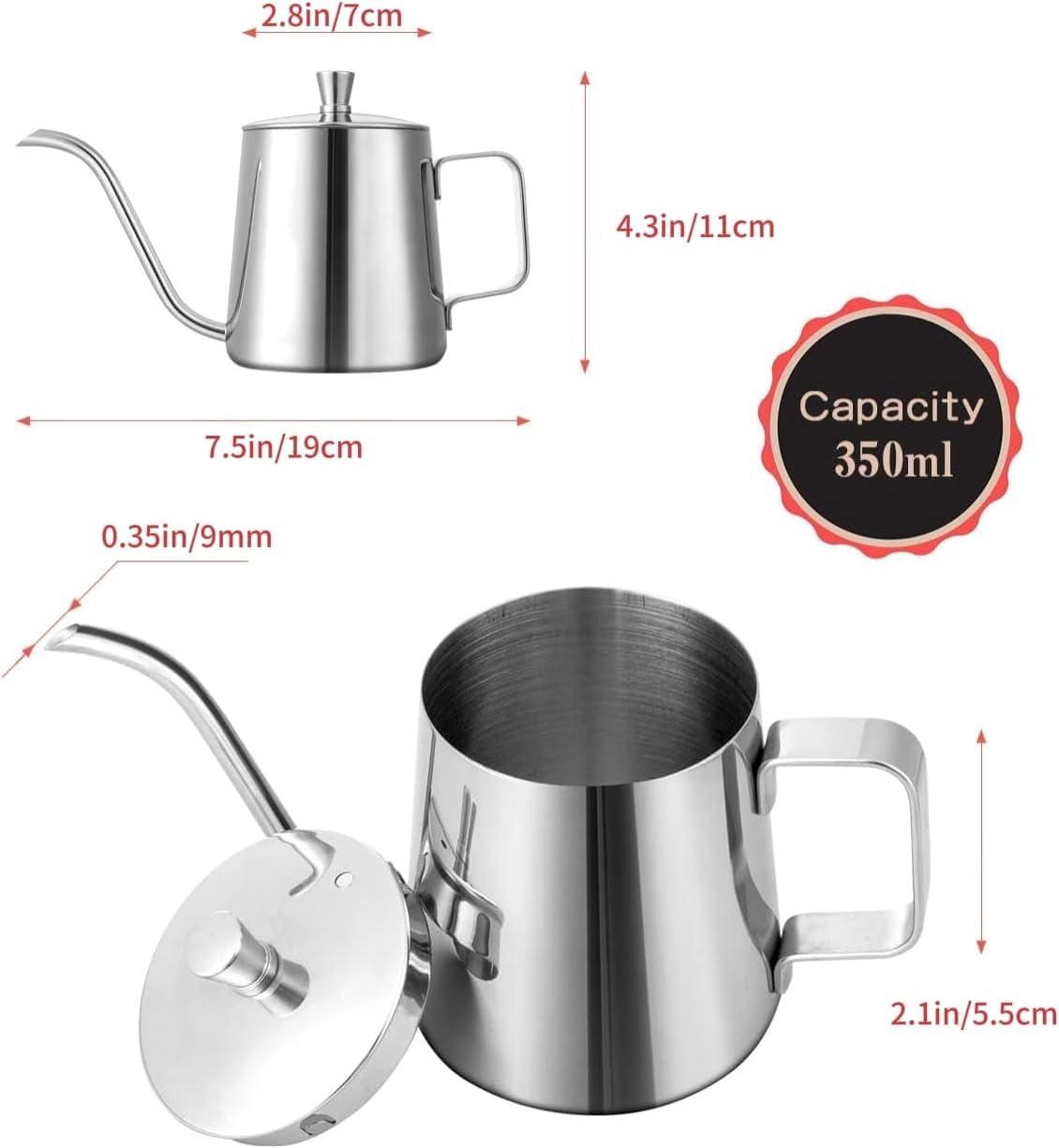 HYTHU-Small Pour Over Gooseneck Coffee Kettle Long Narrow Drip Spout ...