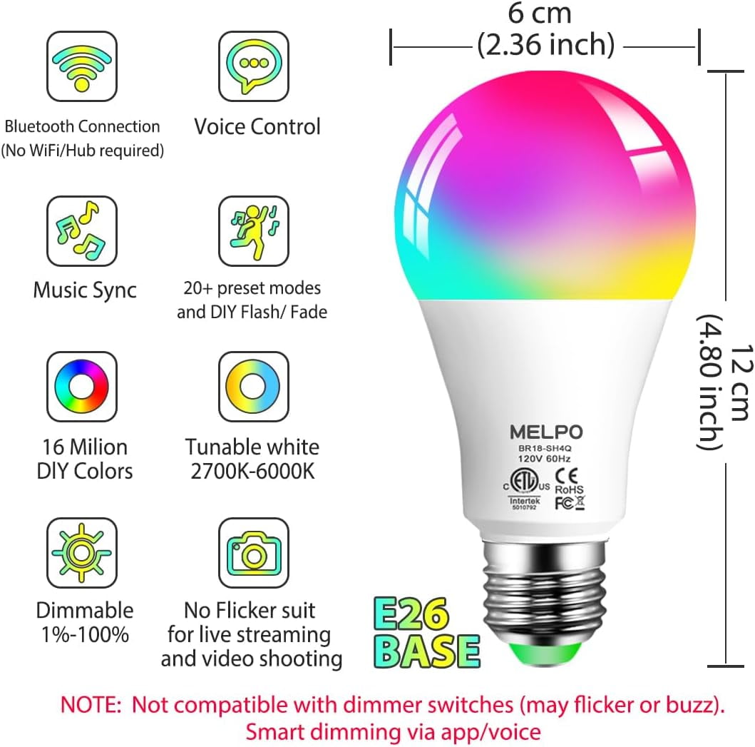 HYTHU-Smart Light Bulbs, 1300LM Color Changing Light Bulb, 16 Million ...