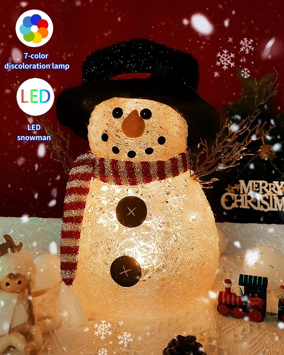 HYTHU-Snowman Christmas Decorations, 13.4" Light Up Indoor Snowman ...
