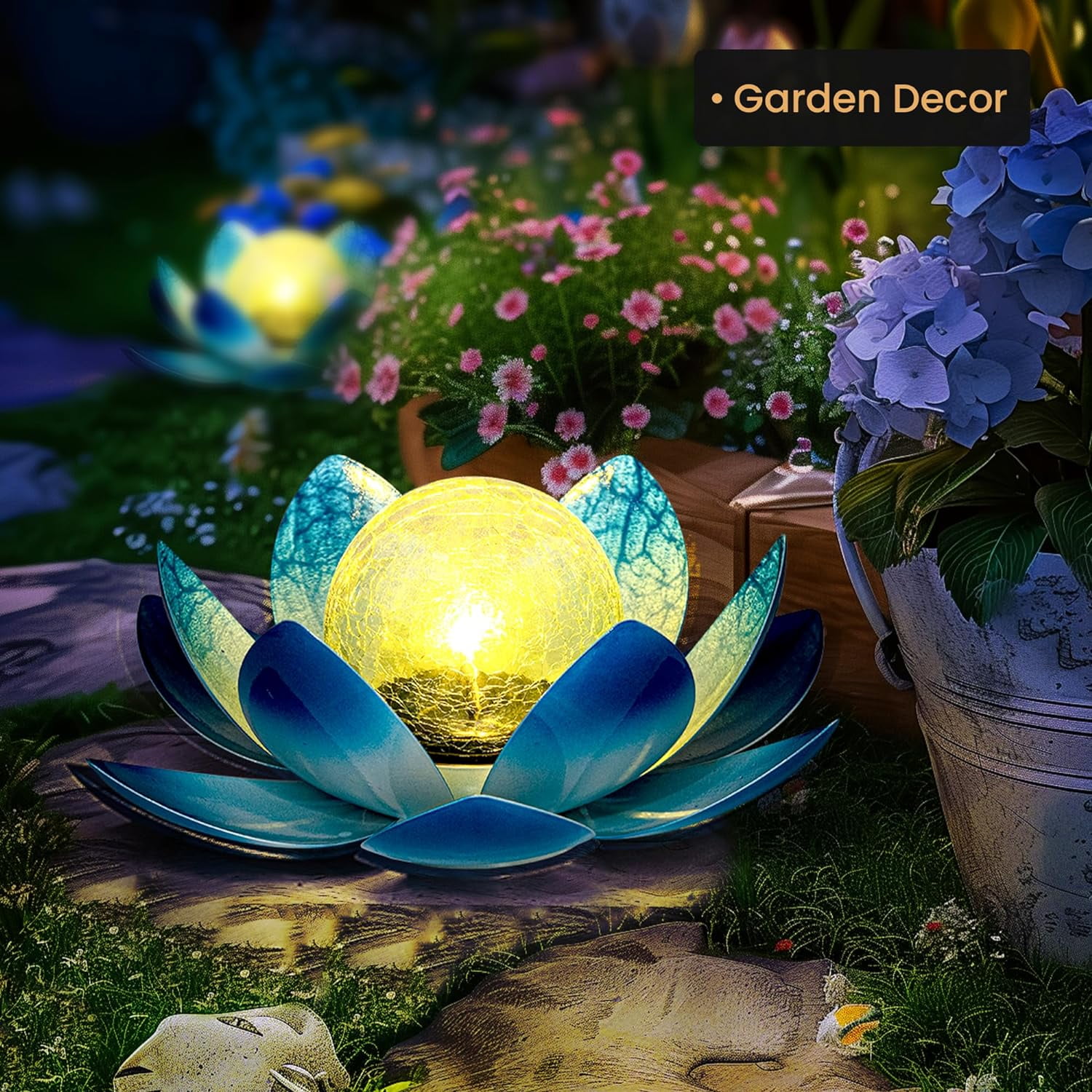 HYTHU-Solar Light Outdoor Garden Decor, Lotus Flower Light Crackle ...