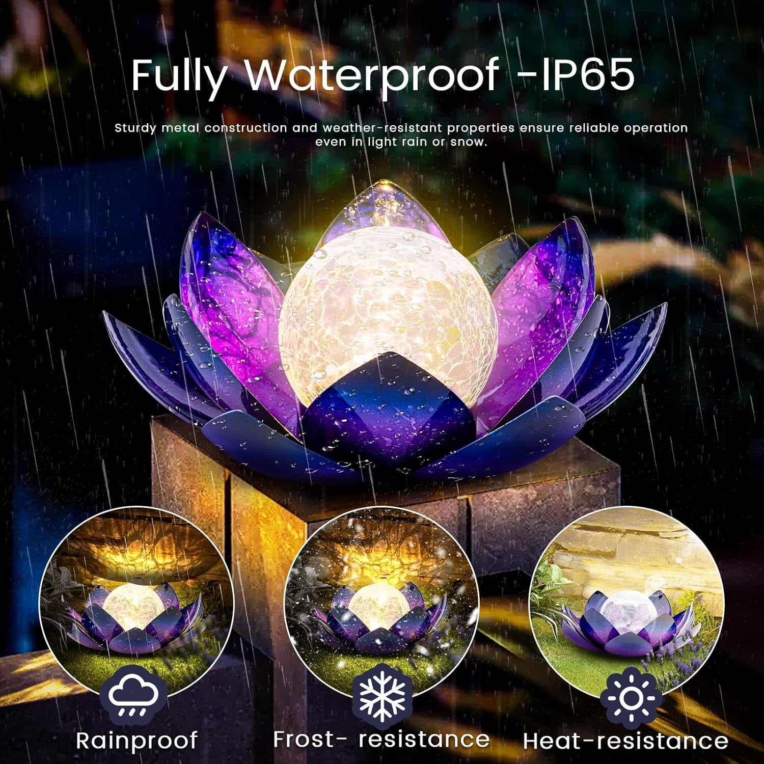 HYTHU-Solar Lights for Outdoor Decor, Purple Lotus Flower Light ...