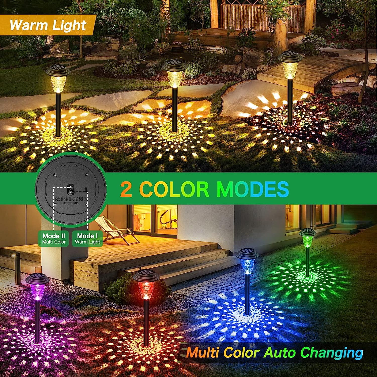HYTHU-Solar Pathway Lights, 8 Pack Bright Color Changing/Warm White ...