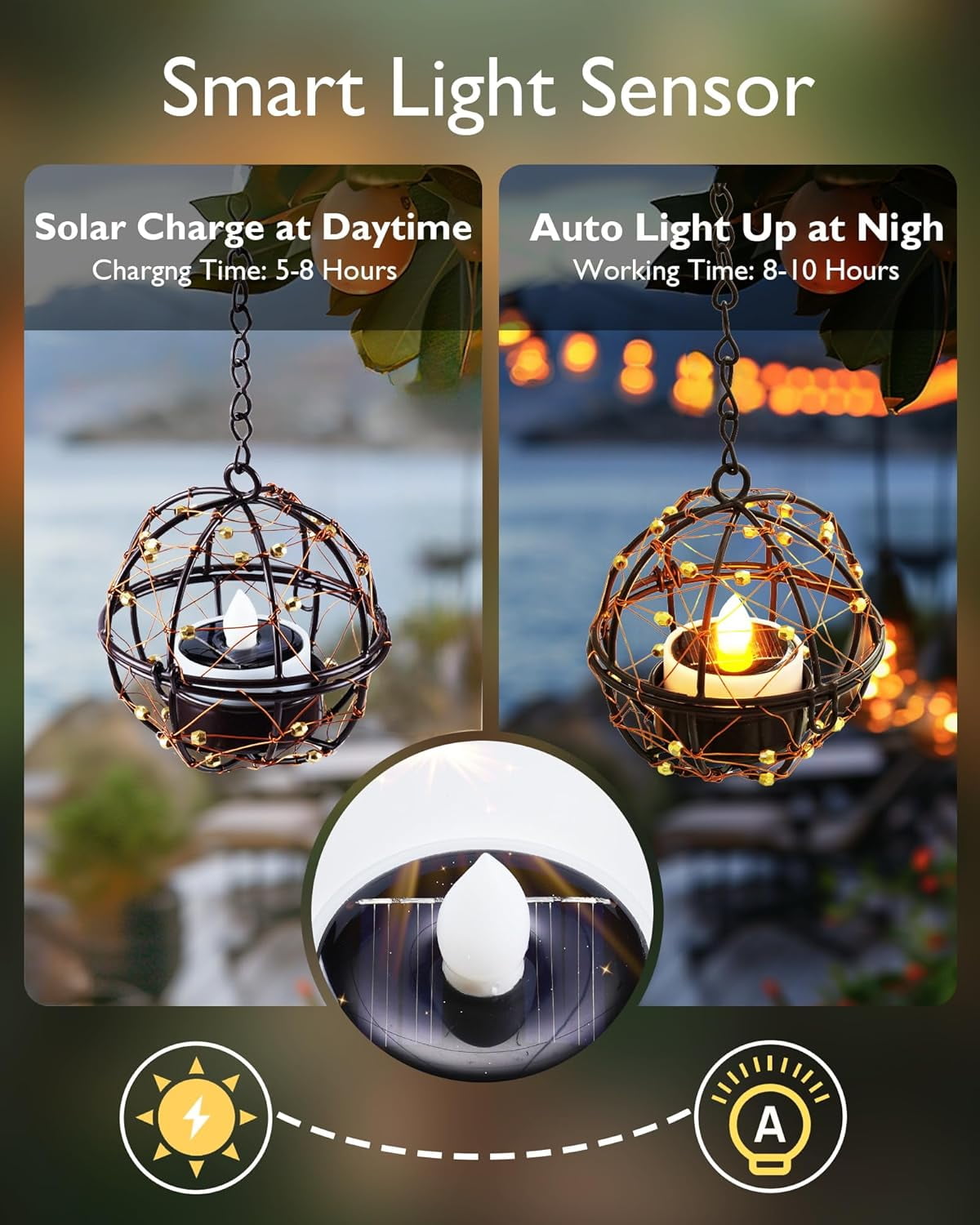 HYTHU-Solar Tea Lights Outdoor Waterproof Hanging Lanterns, Beaded ...