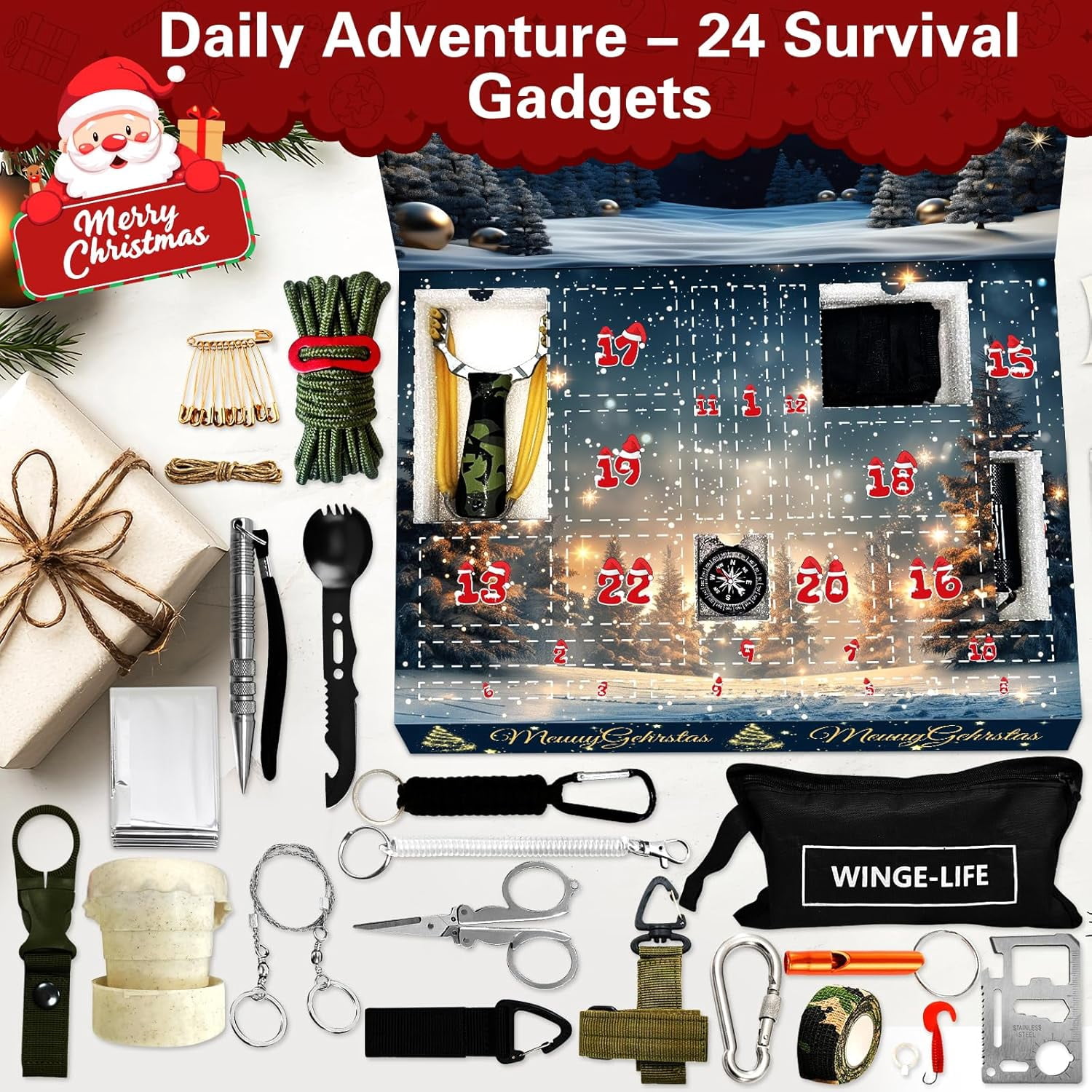 HYTHU-Survival Kit Advent Calendar for Men - Essential Outdoor Tools ...