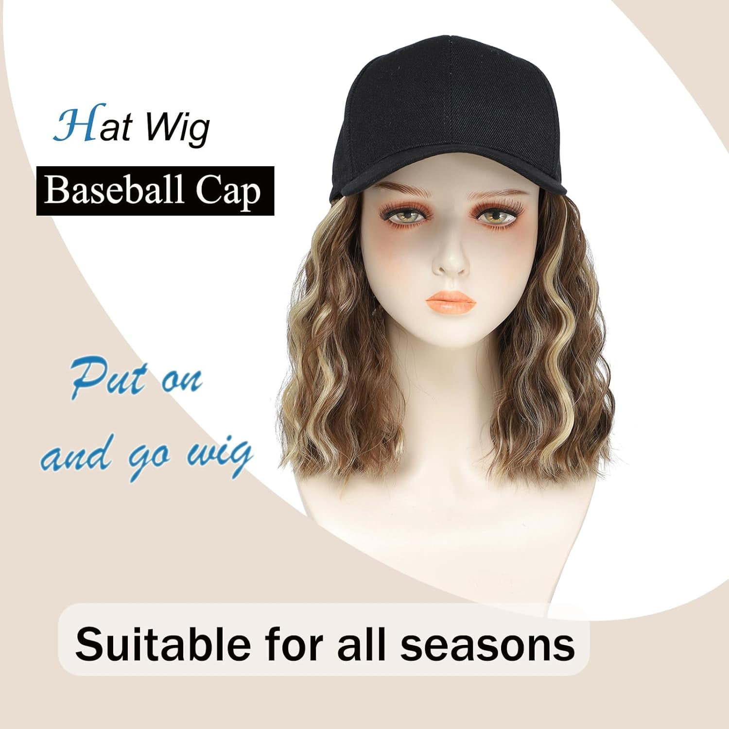 HYTHU-Synthetic Wig Hat with Natural Wave Hair Extensions Attached for ...