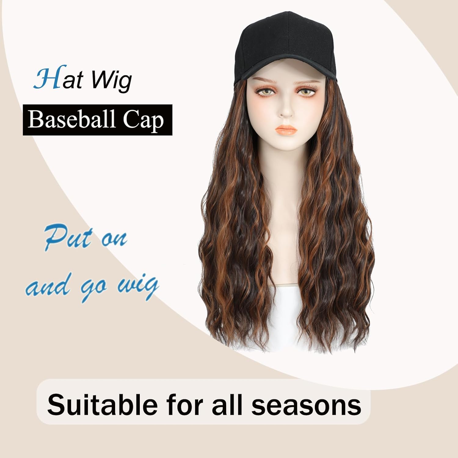 HYTHU-Synthetic Wig Hat with Natural Wave hair Extensions attached for ...