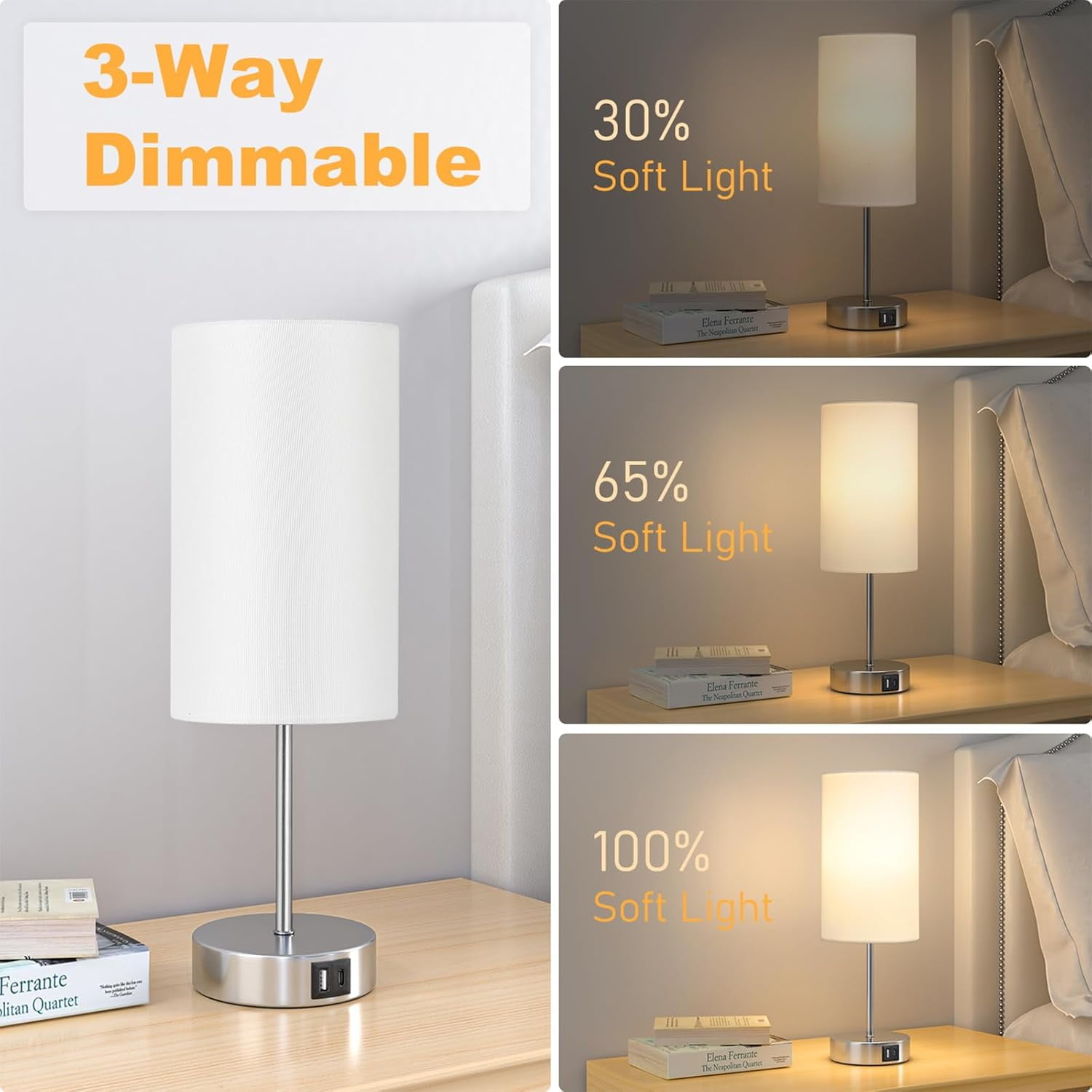 HYTHU-Table Lamp for Bedroom, 3 Way Dimmable Touch Lamp with Dual ...