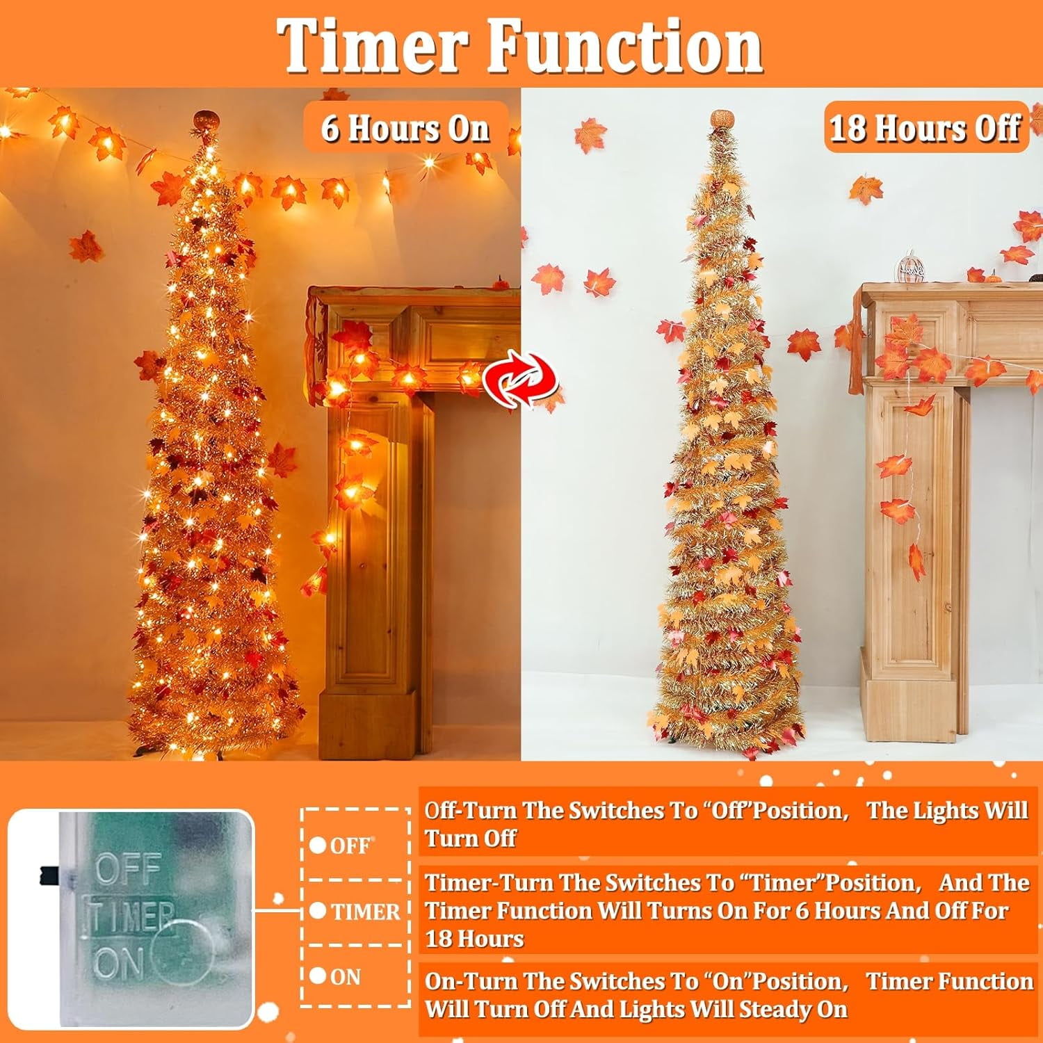 HYTHU-Timer & Pumpkin - 5 Ft Lighted Fall Tree Thanksgiving Fall ...