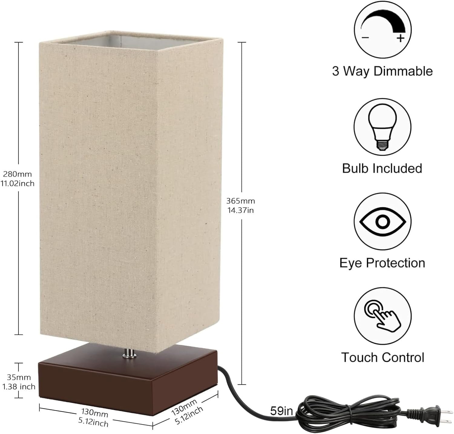 HYTHU-Touch Control Table Lamp Bedside 3 Way Dimmable Touch Desk Lamp ...