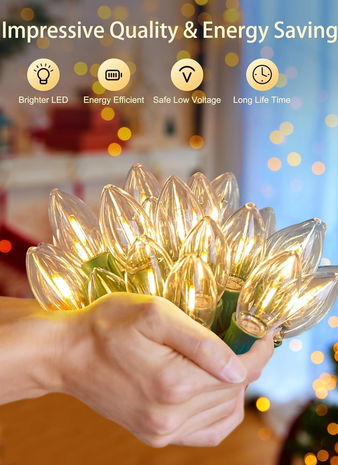 HYTHU-Vintage C9 LED Christmas Lights, 25Ft C9 String Lights with 25 ...