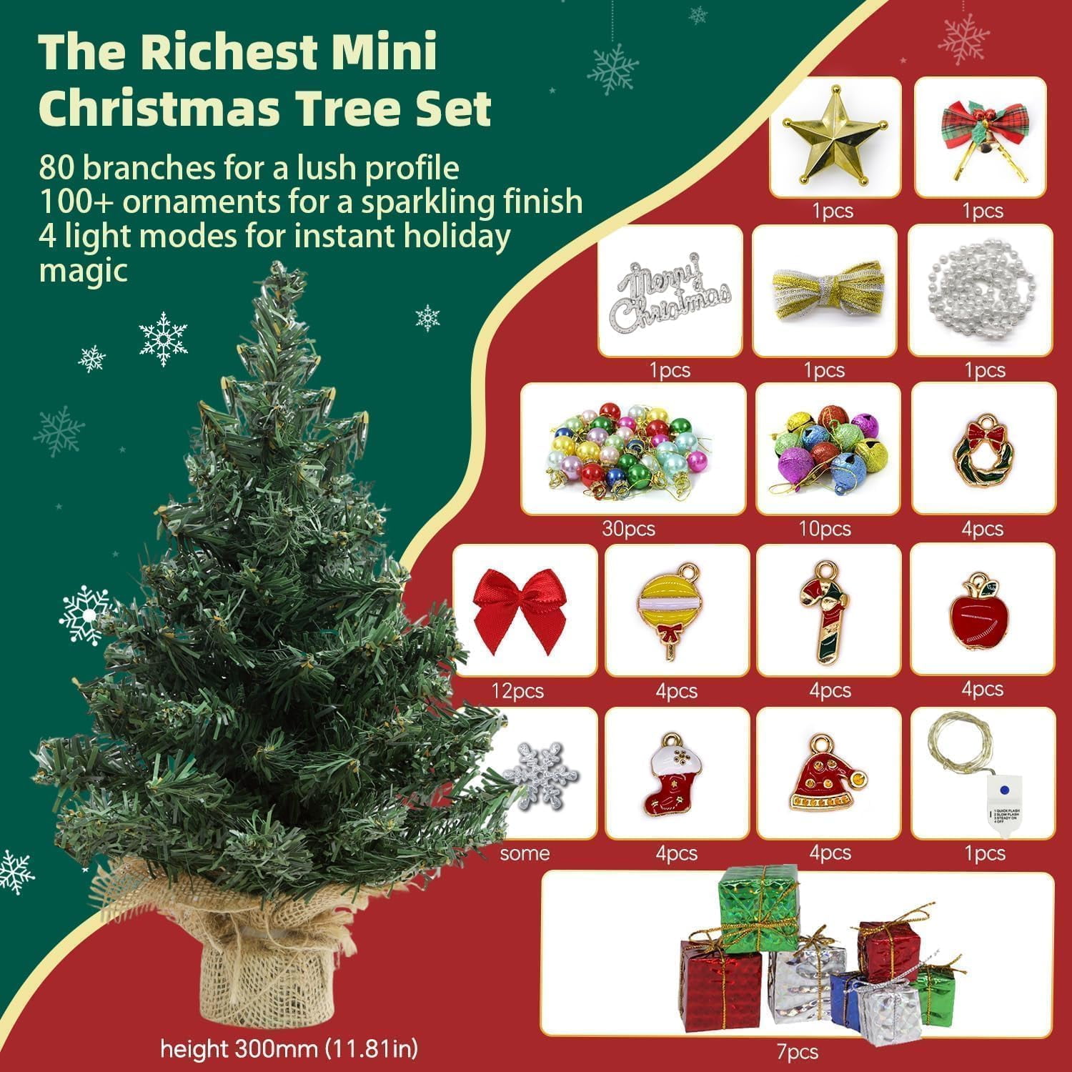 HYTHU-iLAND 12 inch Mini Christmas Tree with Lights Small Christmas ...
