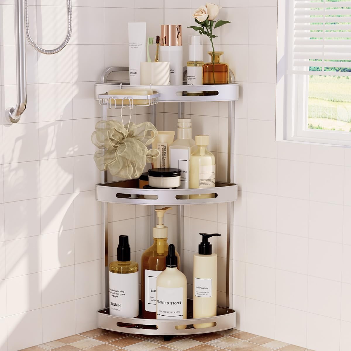 rfdxcui Corner Shower Caddy 4 Tier Standing Shower Organizer with Soap ...