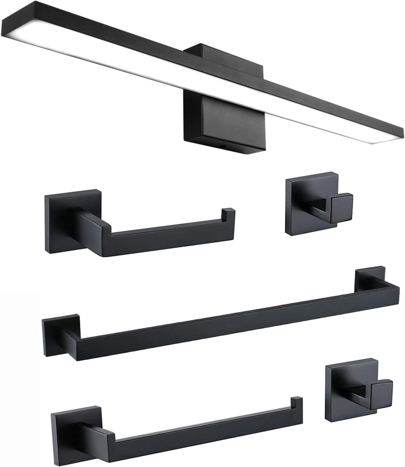 HYUN 24 inch LED Modern Black Vanity Light, 6-Piece All-in-One Bathroom ...