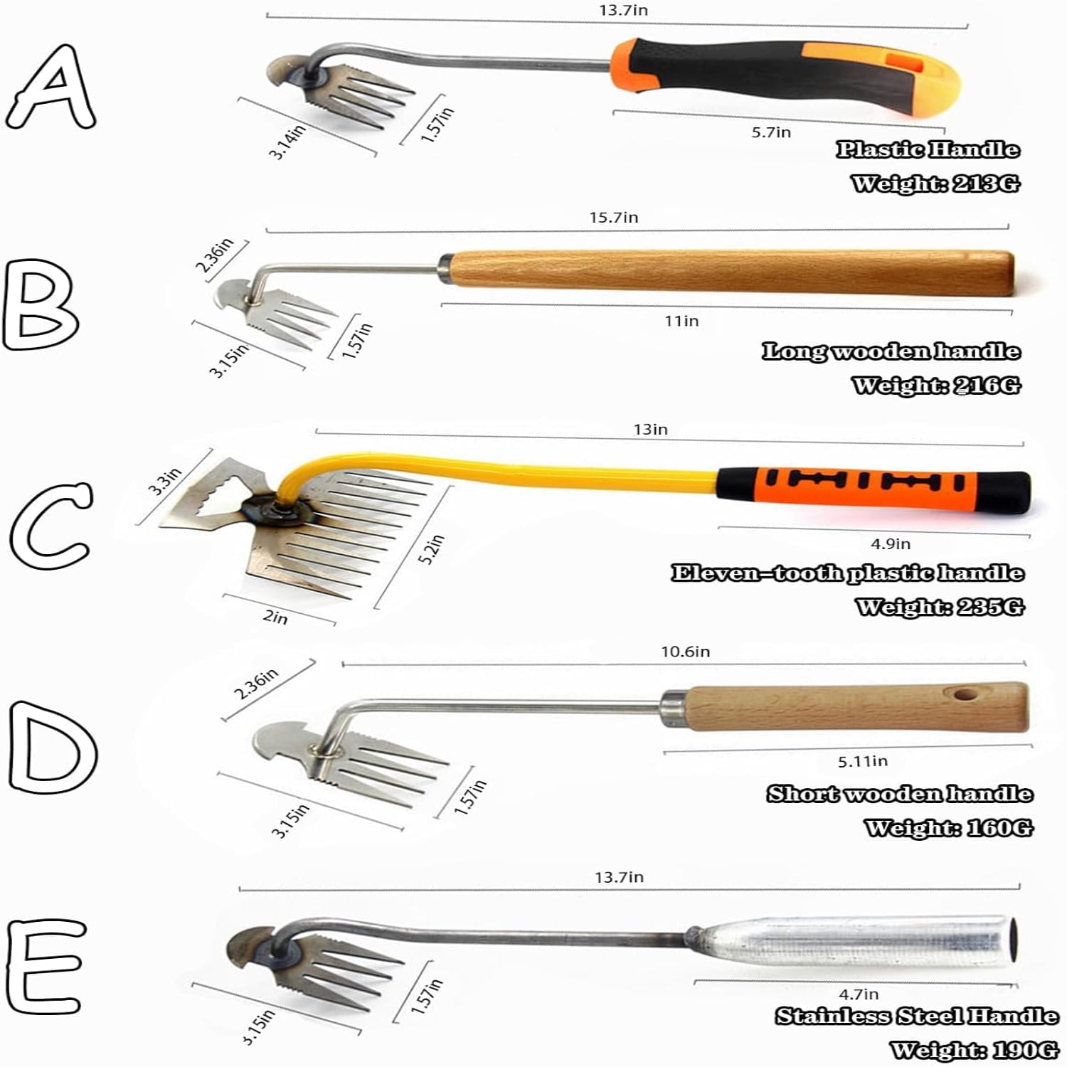 HYUNWL Stainless Steel Dual Purpose Manual Weeding Tool with 4 and 11 ...