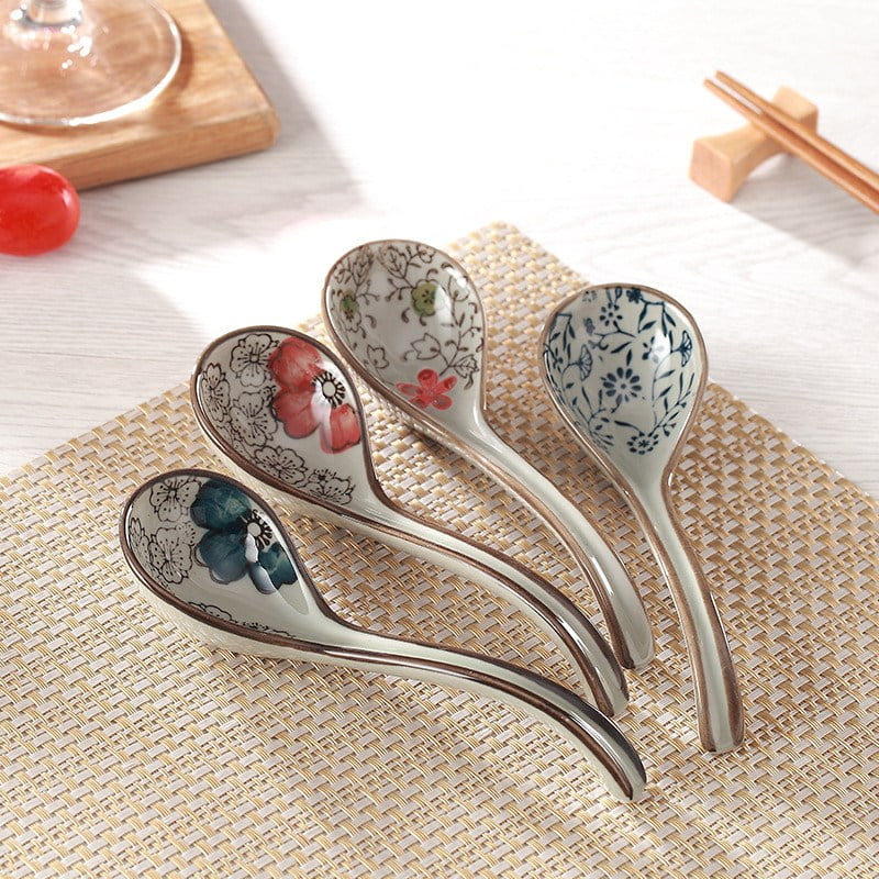 HYYANGUWENTI Vintage Hand-Painted Ceramic Spoon Set - Set of 4 Unique ...
