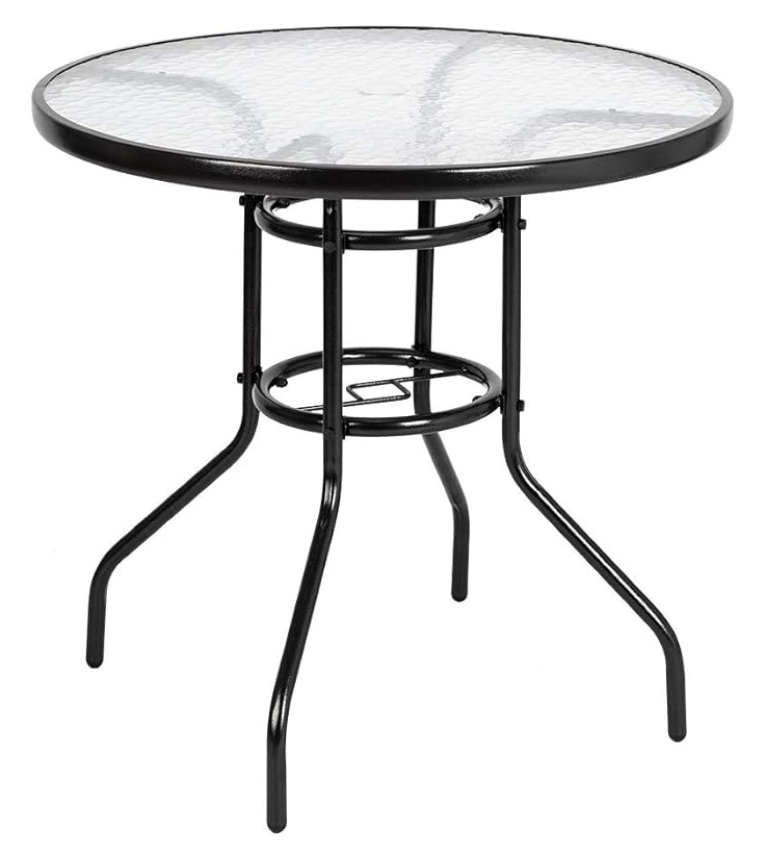 HYYOP Round Patio Table with Umbrella Hole, 32" Outdoor Dining Table ...