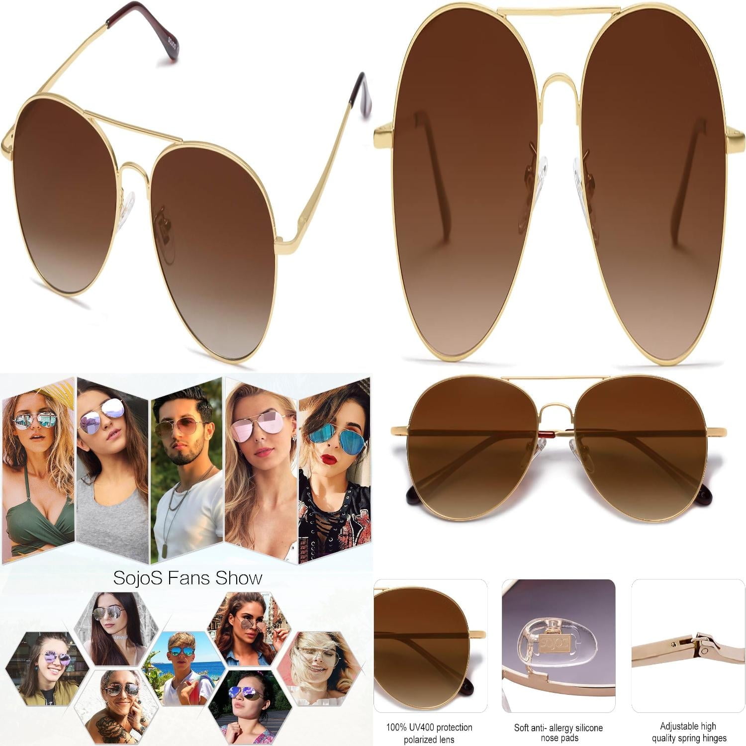 HYwys Stylish and Timeless Classic Aviator Sunglasses for Women and Men with Durable Metal Frame ...