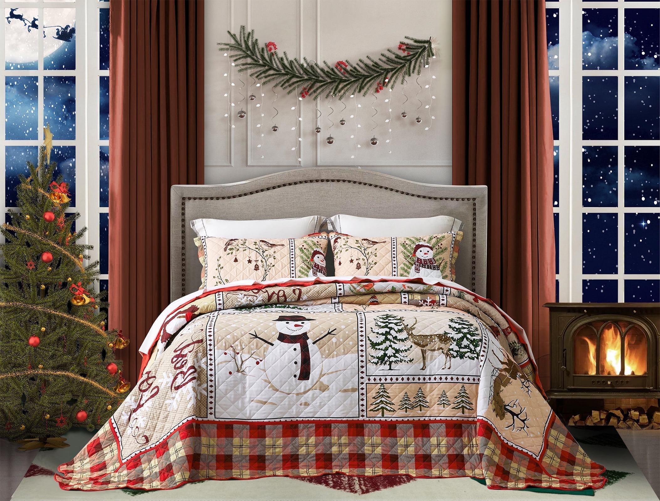 HZ & HY Christmas Oversized Bedspread Cal King Size, Snowman Pattern ...