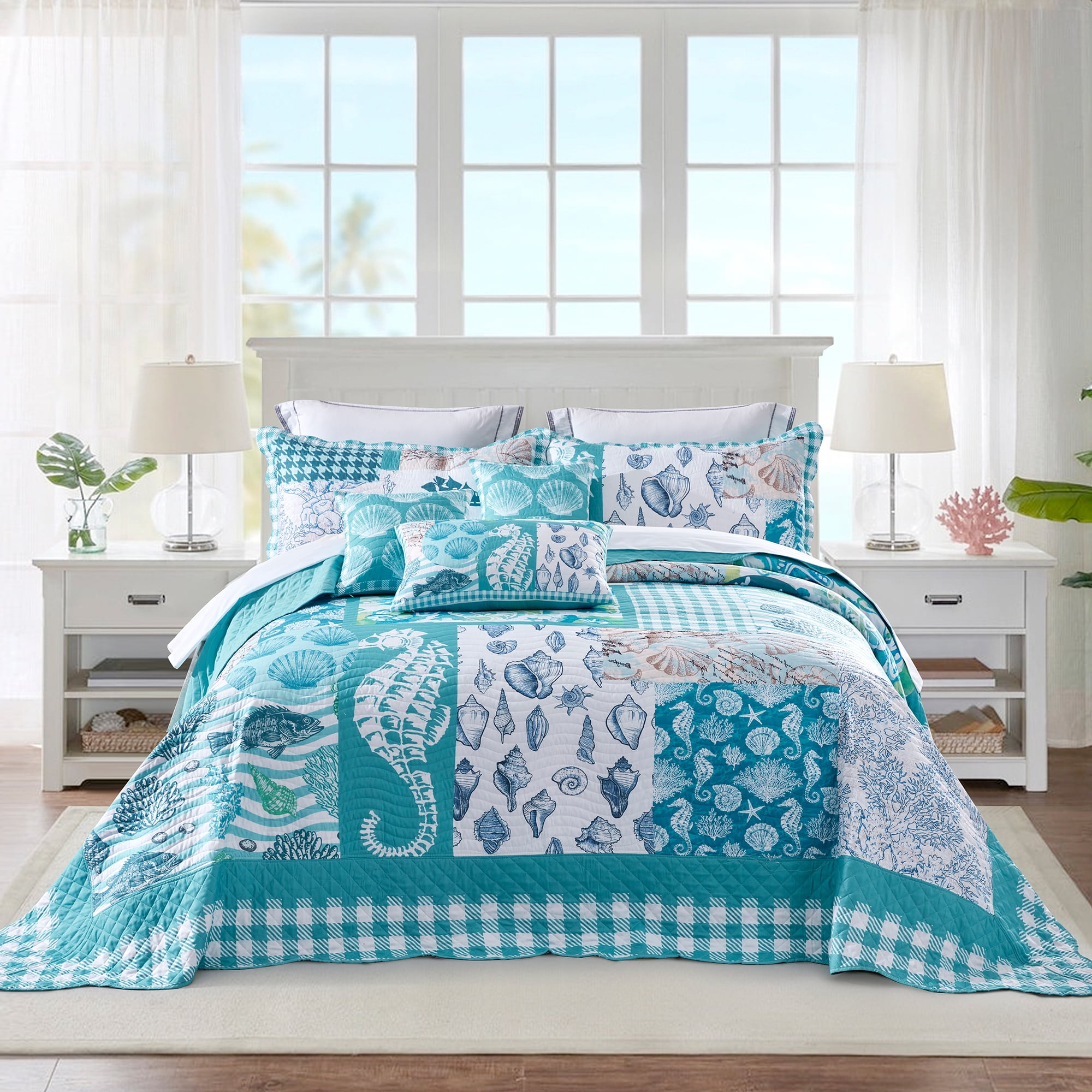 HZ & HY Coastal Oversized King Bedspread 138x122 Extra Wide ...