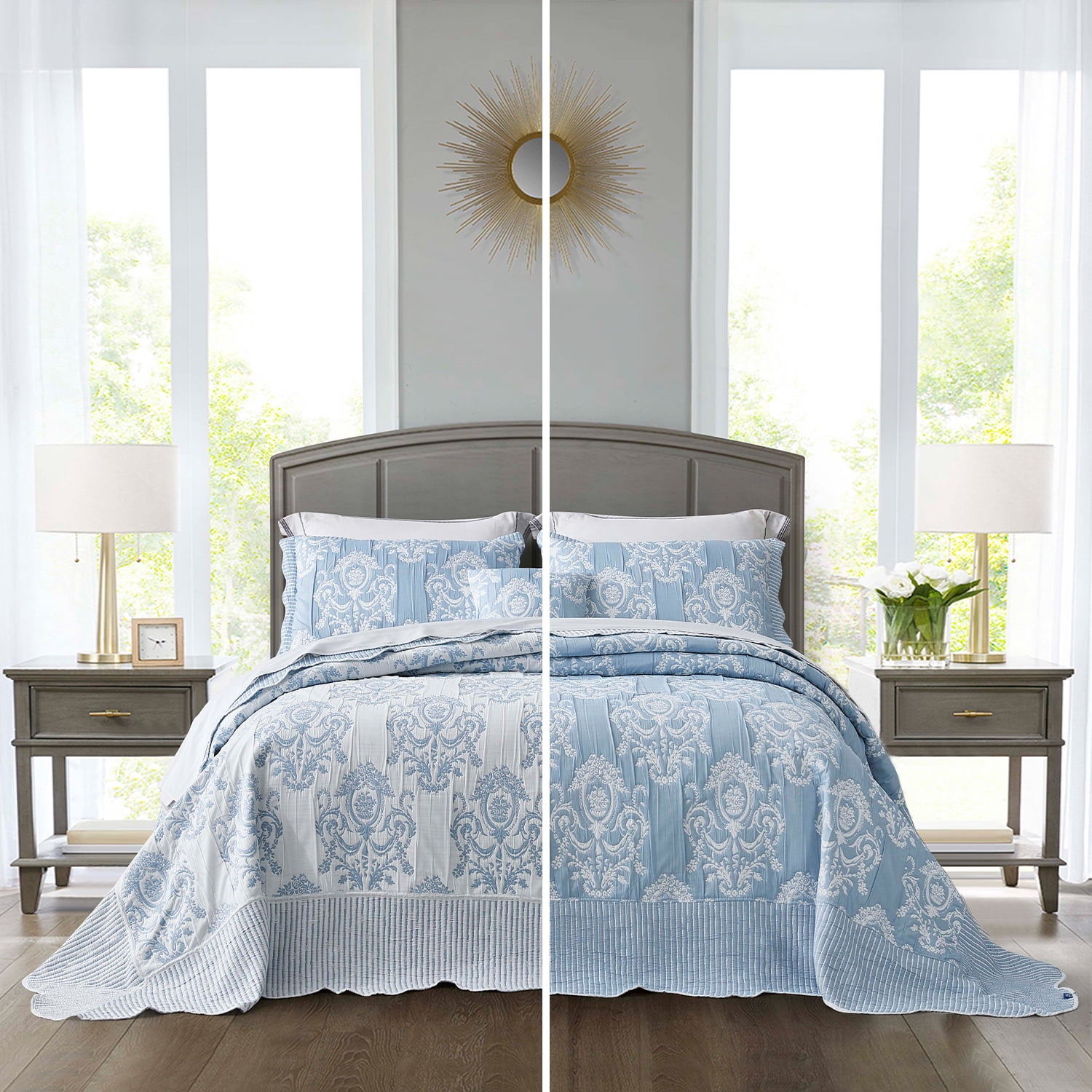 HZ & HY Oversized King Bedspread 138x122 Extra Wide, Jacquard Matelasse ...