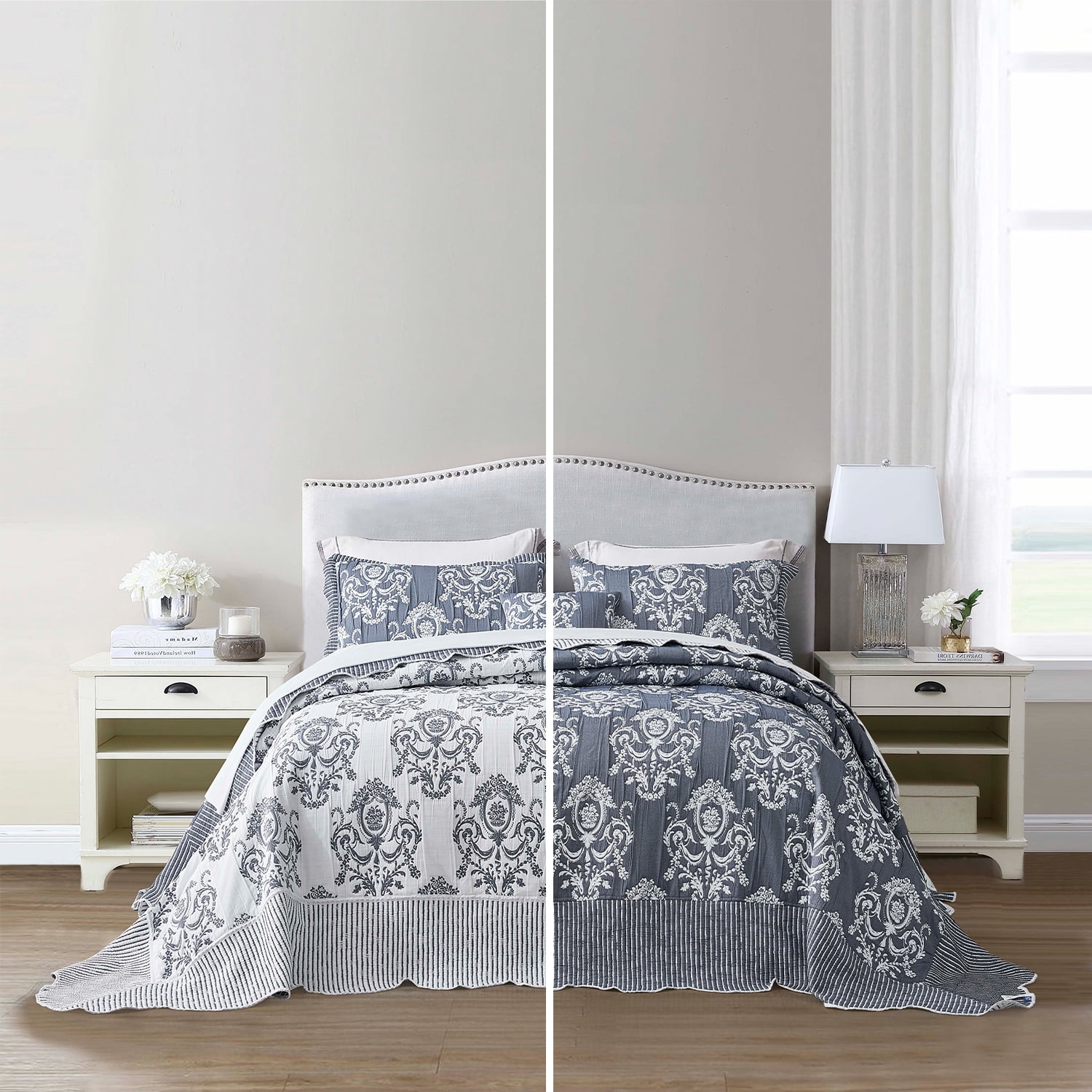 HZ & HY Oversized Queen Bedspread, Jacquard Matelasse Damask Pattern ...