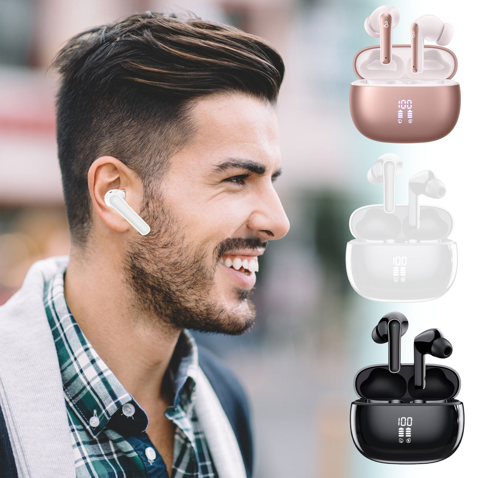 HZAWHX Wireless Earbuds, Bluetooth 5.3 Headphones LED Power Display ...