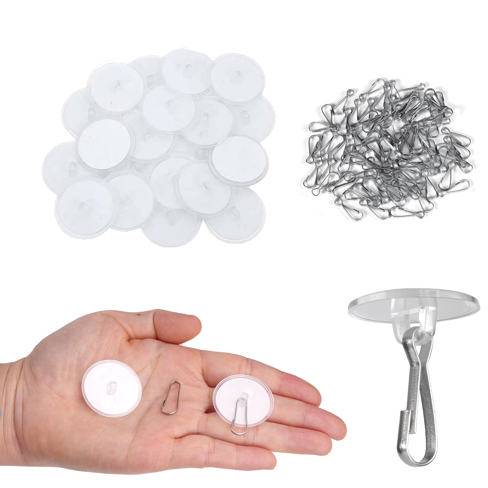 HZCrisp 100 Pack Transparent Self Adhesive Ceiling Hooks, Waterproof ...