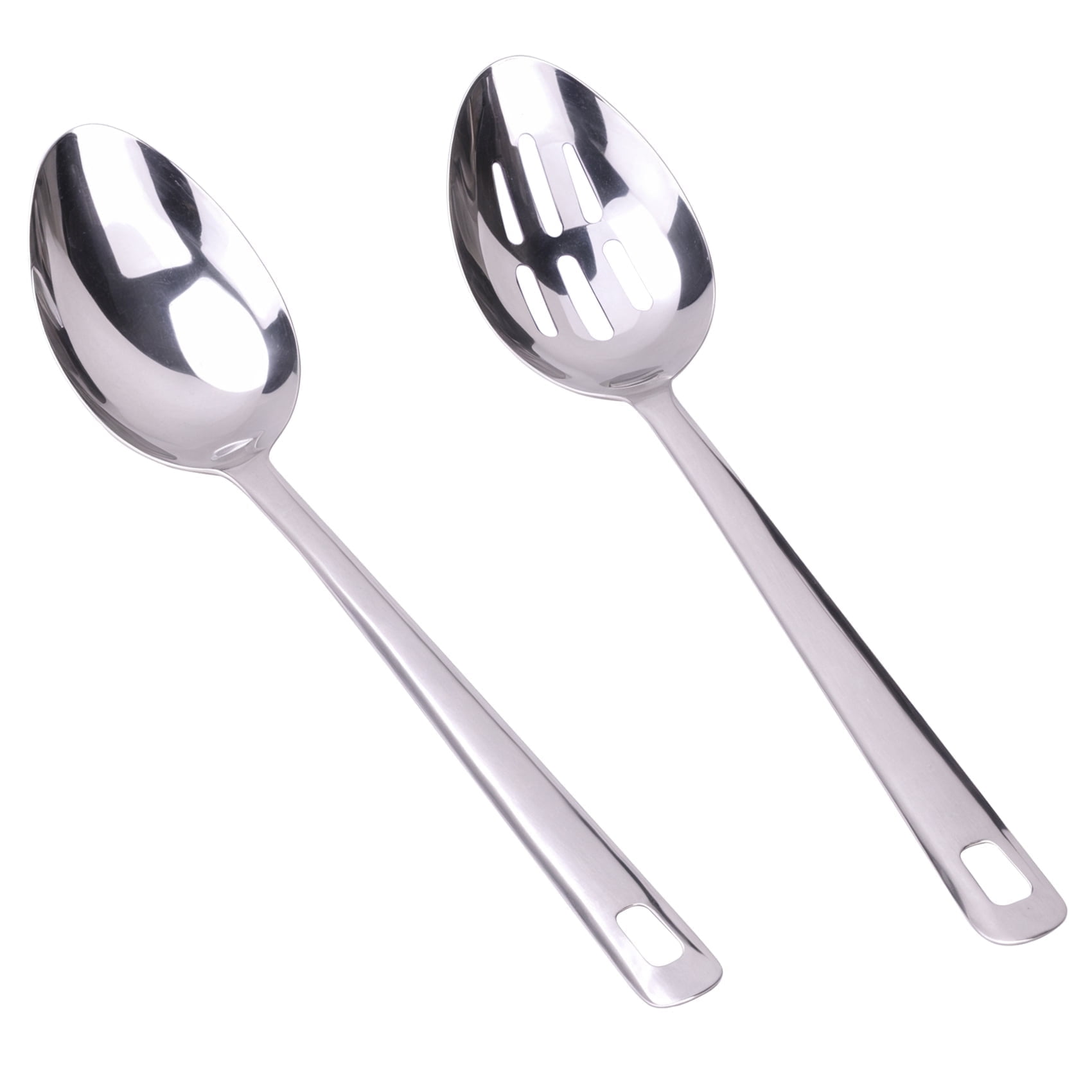 HZCrisp 12 Inch Stainless Steel Cooking Spoon Set, Solid Spoon and ...