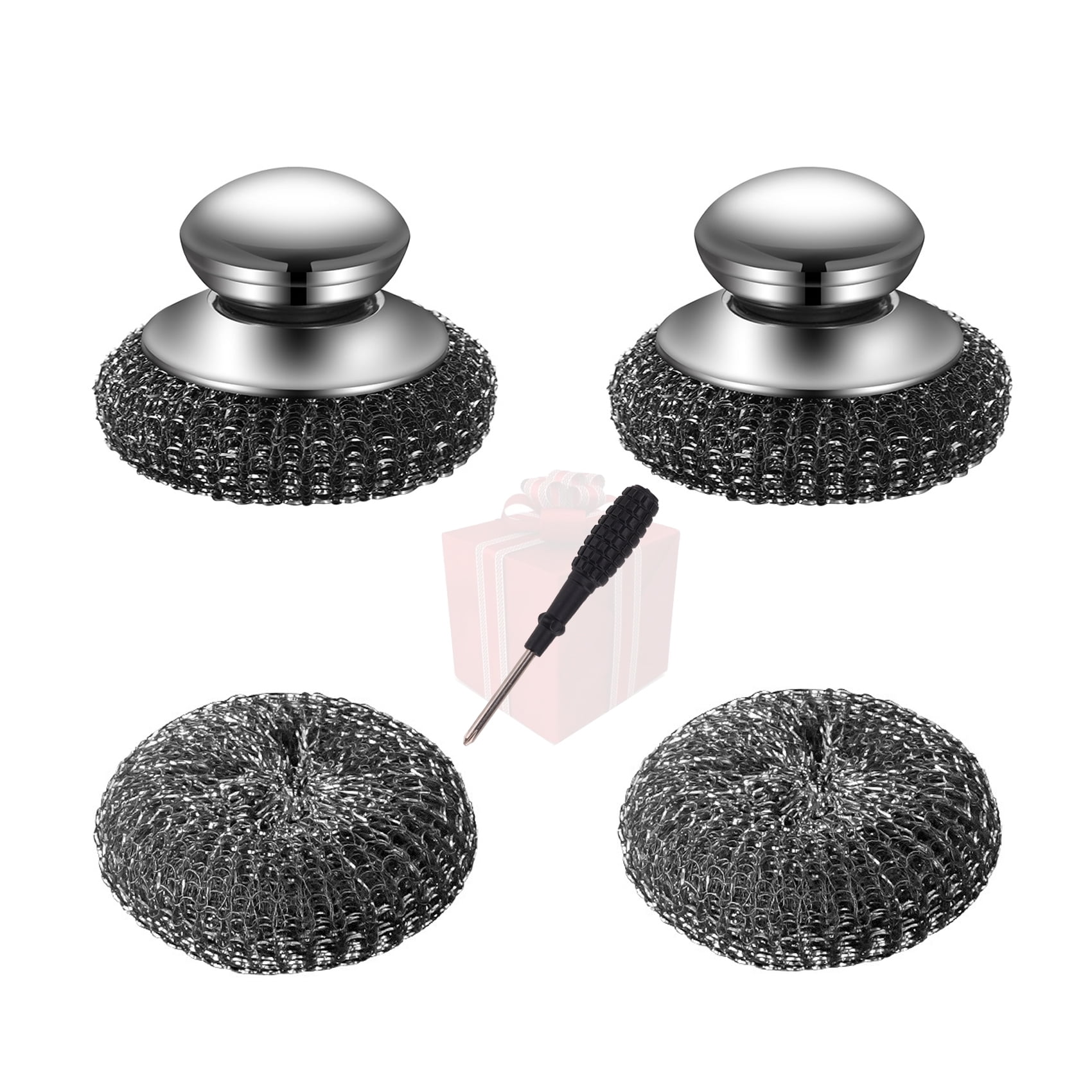 HZCrisp 2 Pack Steel Wool Scrubber with Handle, Includes 2 Replacement ...