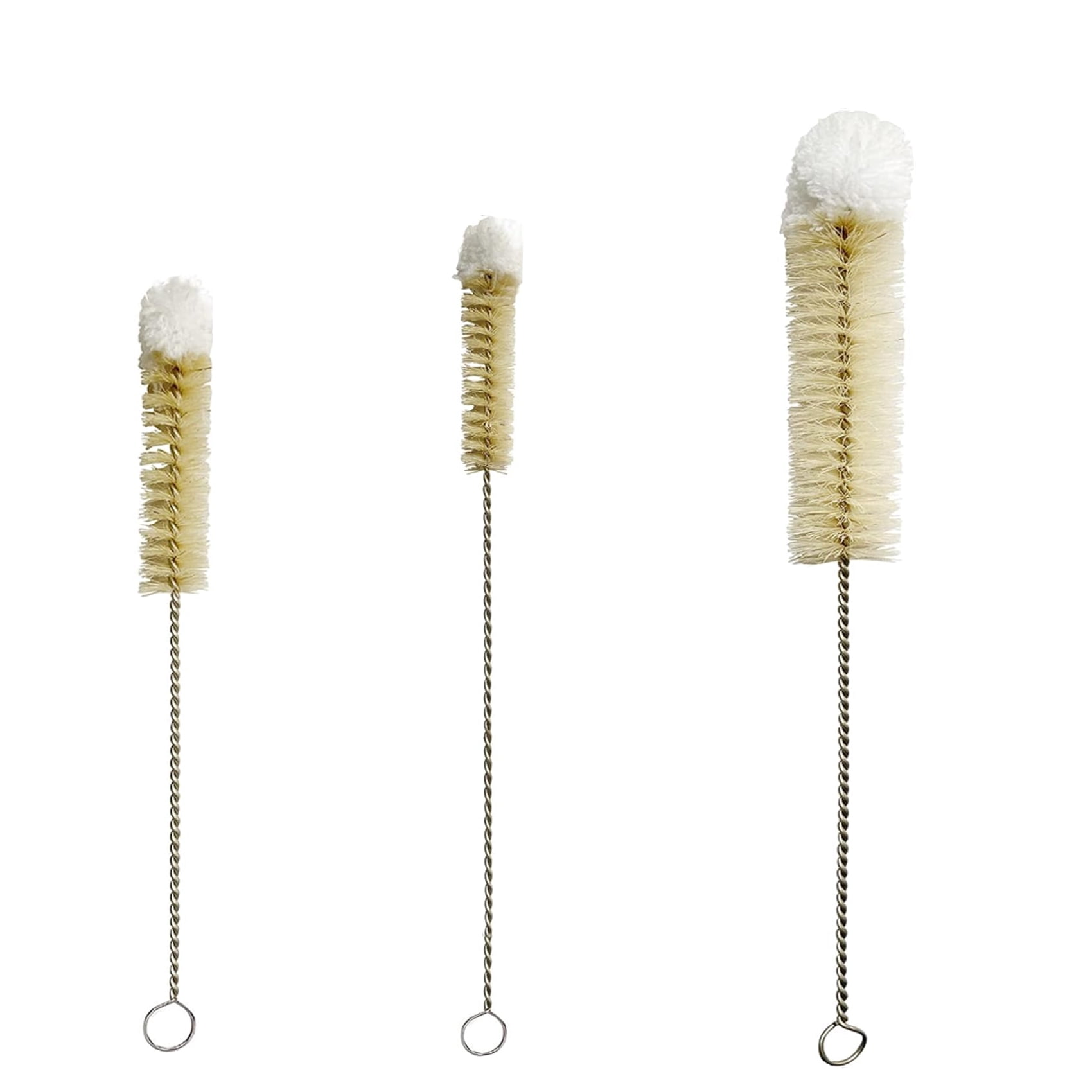 HZCrisp 3-Piece Stainless Steel Bottle Cleaning Brush Set, Natural Boar ...