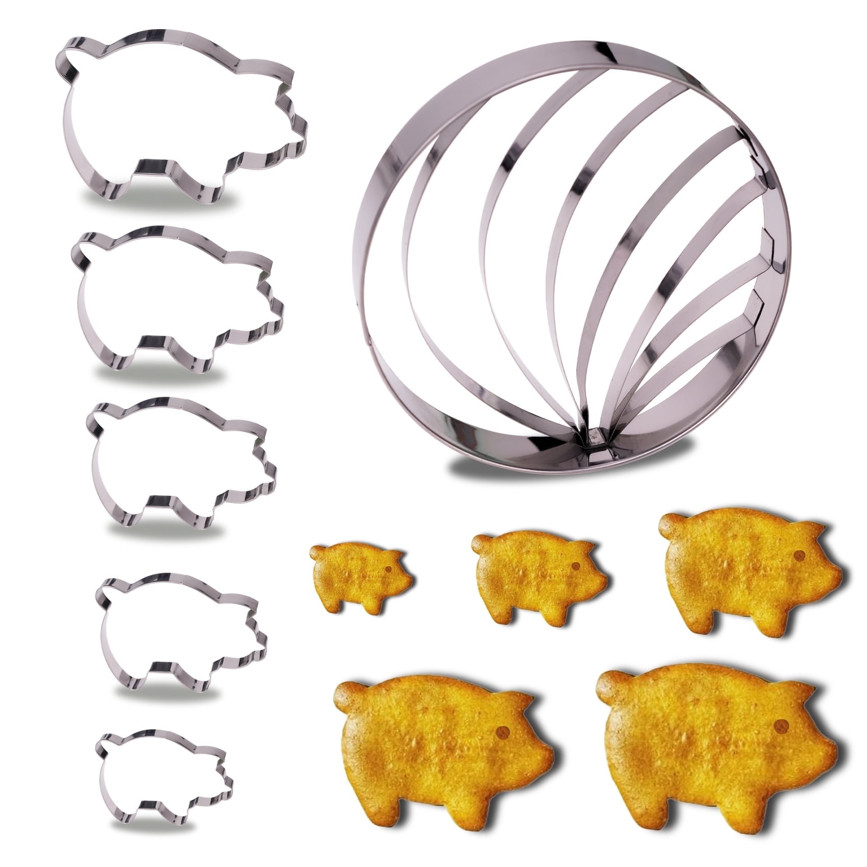 HZCrisp 6-Piece Pig Cookie Cutter & Concha Bread Mold Set, Stainless ...