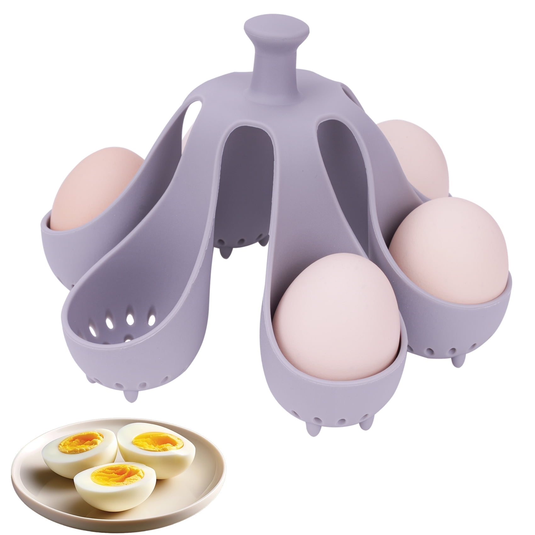 HZCrisp Silicone Egg Boiler Rack, 6-Egg Food-Grade Heat-Resistant Egg ...