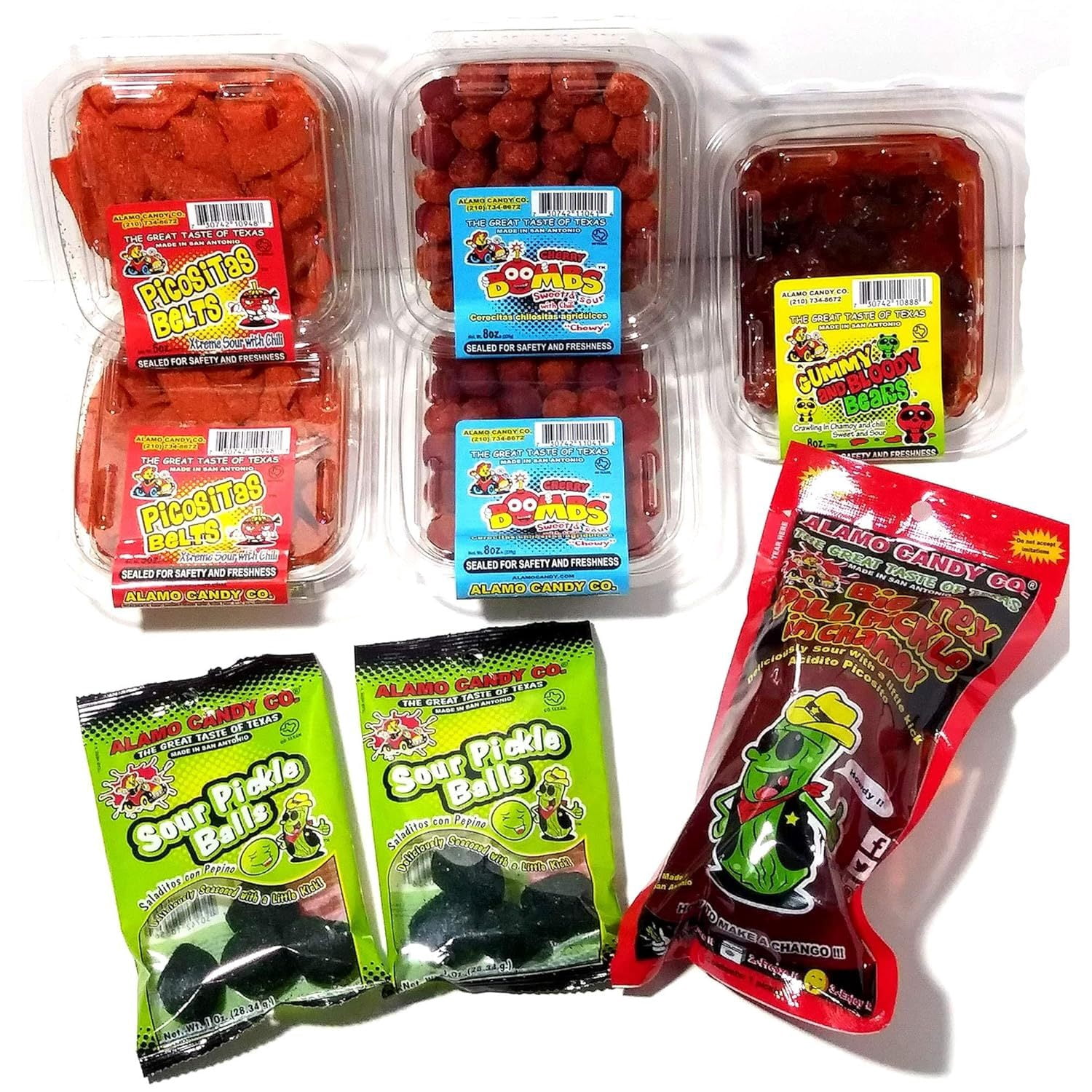 HZJF Variety Candy Pack Cherry Bombs With Chili, Big Tex Dill Pickle In ...