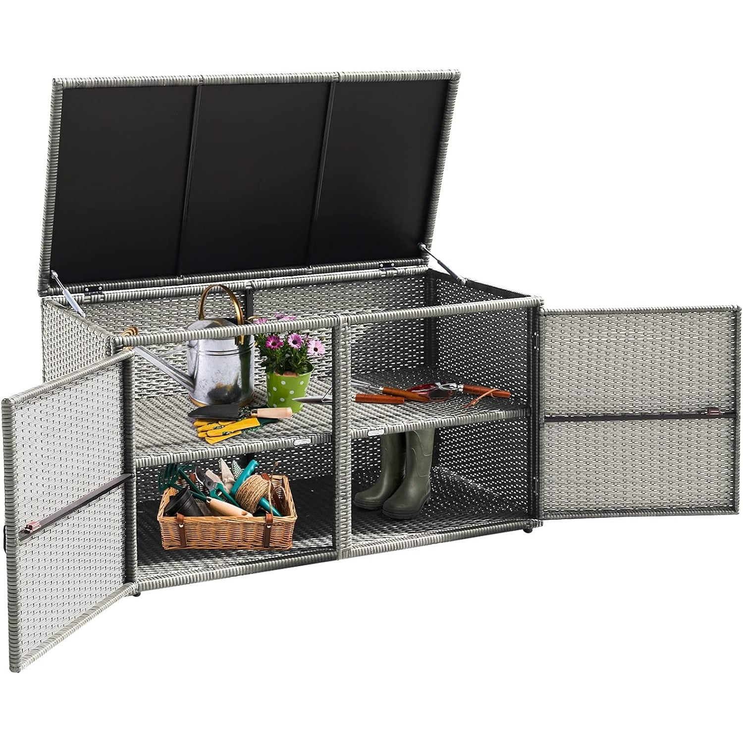 HZJP Deck Box Outdoor Patio Pool Storage Box Outside Rattan Wicker ...