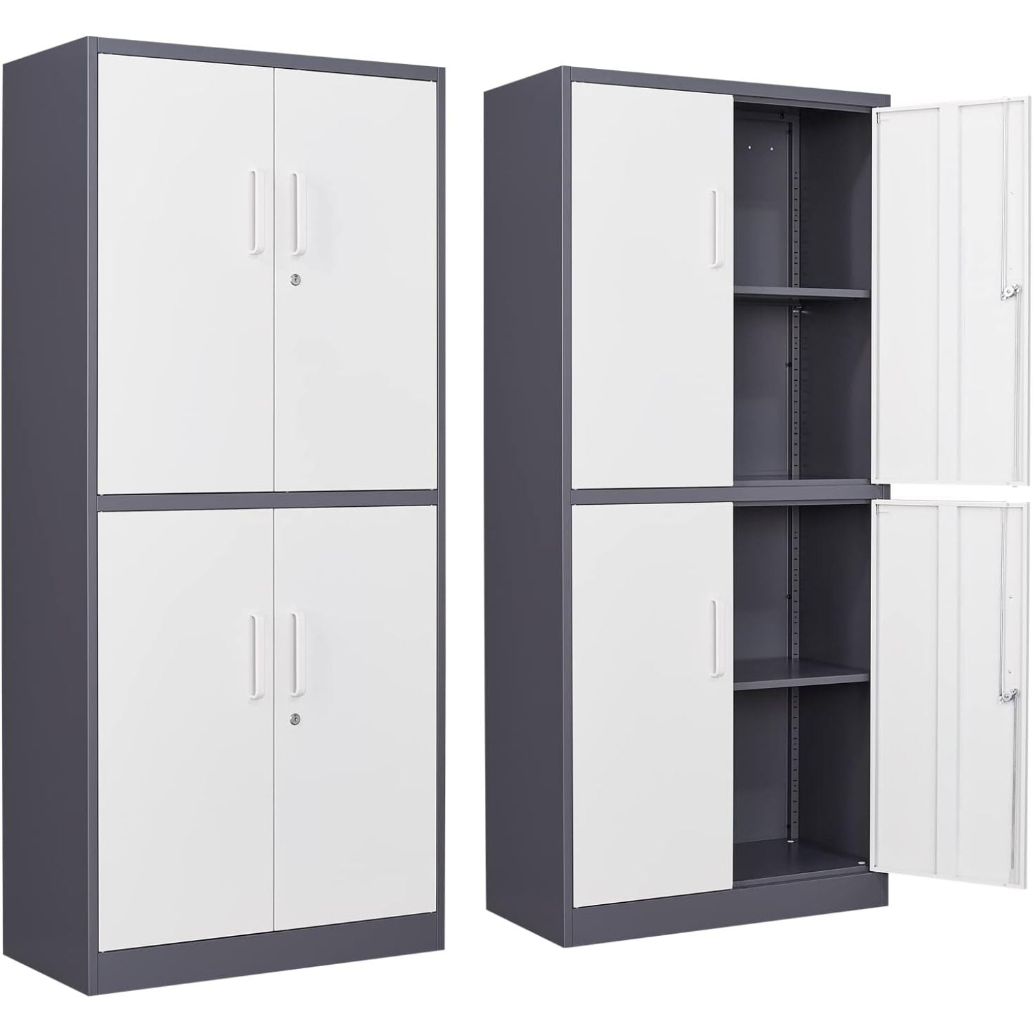 HZJP Metal Storage Cabinet, Locking Steel Cabinet with 4 Doors and 2 ...