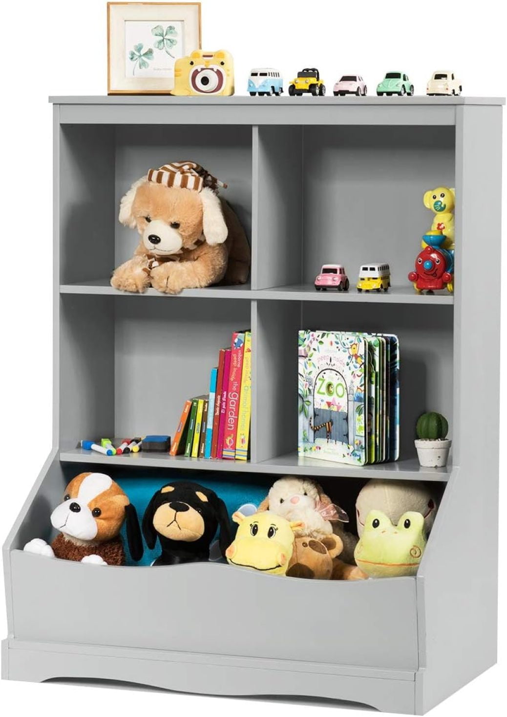HZJP Storage Cabinet, Cubby Toy Organizer, 3 Shelf 4 Cube Units, Storage Bins Cubbies for Kids ...
