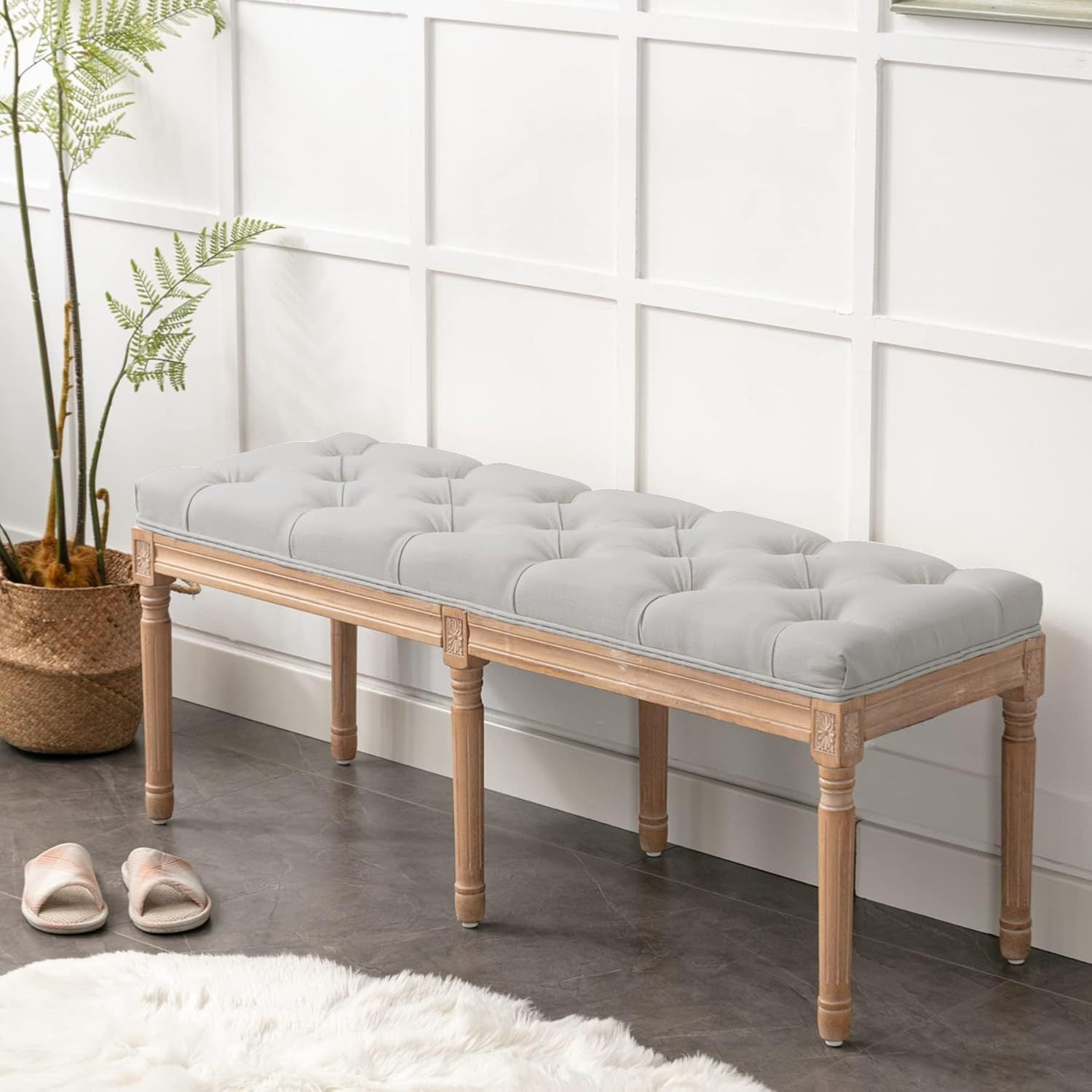 HZJP Tufted Extra-Long Entryway Bench, 47” French Vintage Bedroom ...