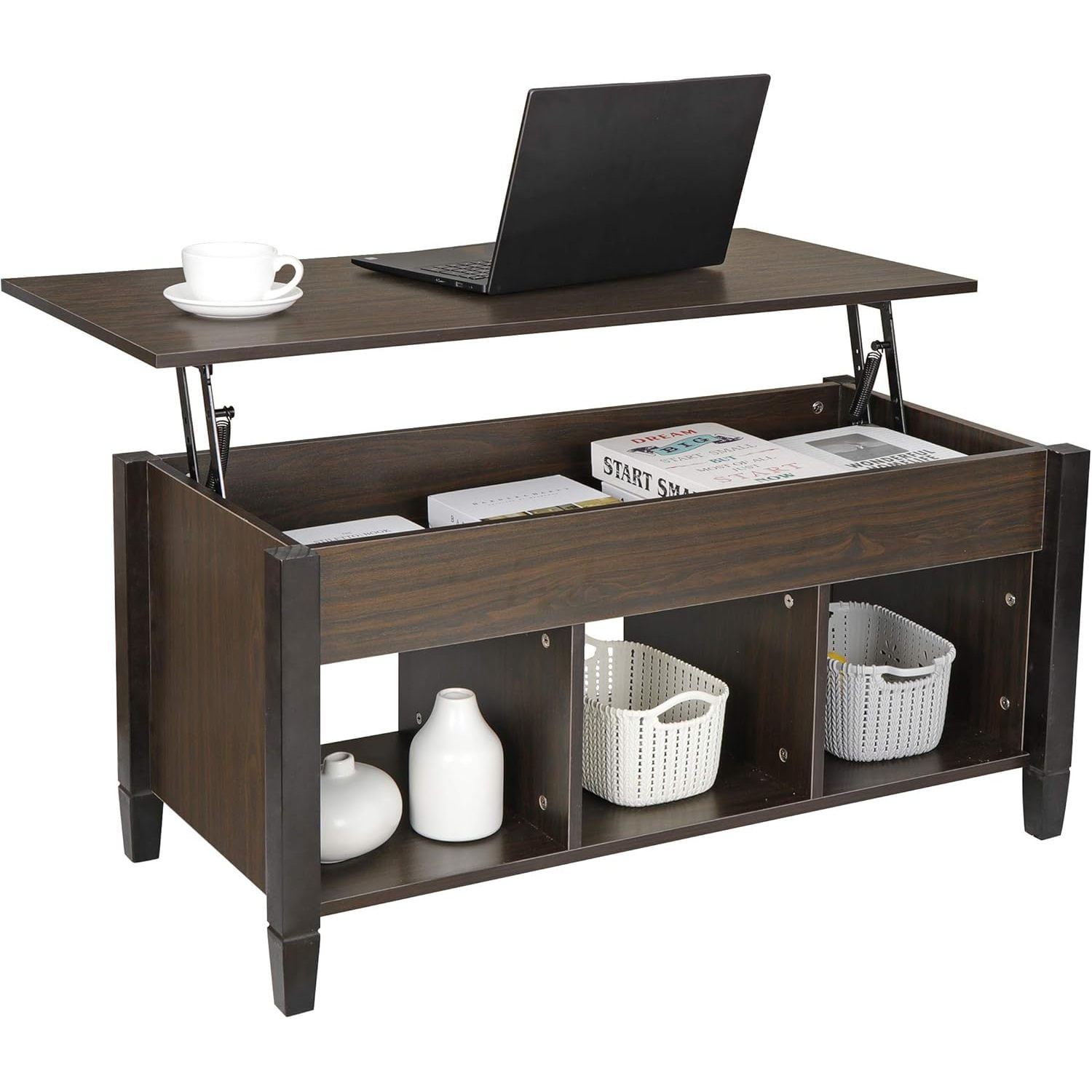 HZJP Wood Coffee Table Lift Top Coffee Table with Hidden Compartment 3 ...