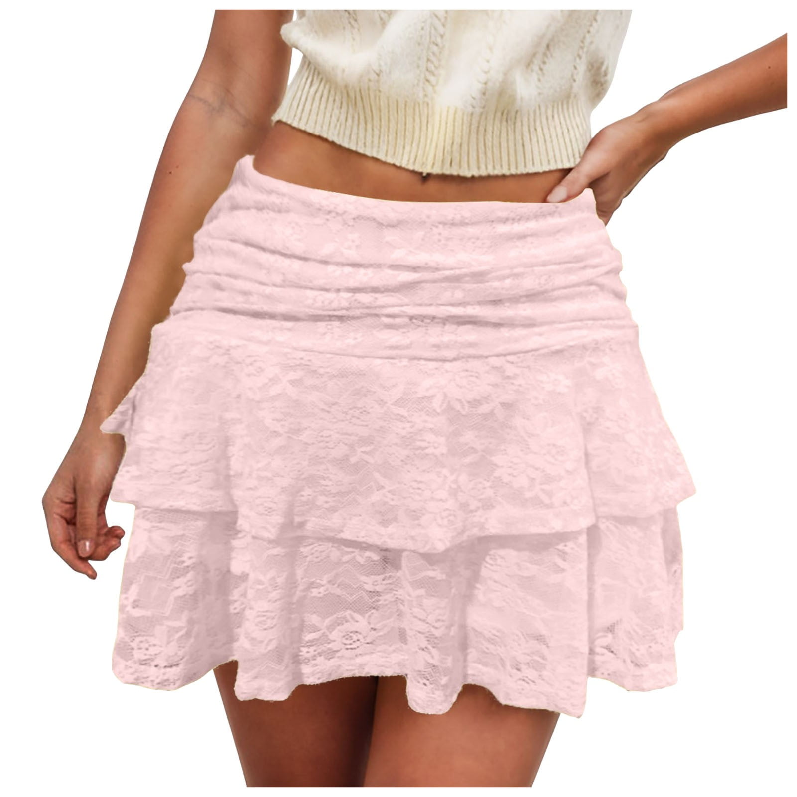HZLPFO Womens Short Skirt Cute High Waist Ruffle Mini Skirt Layered ...