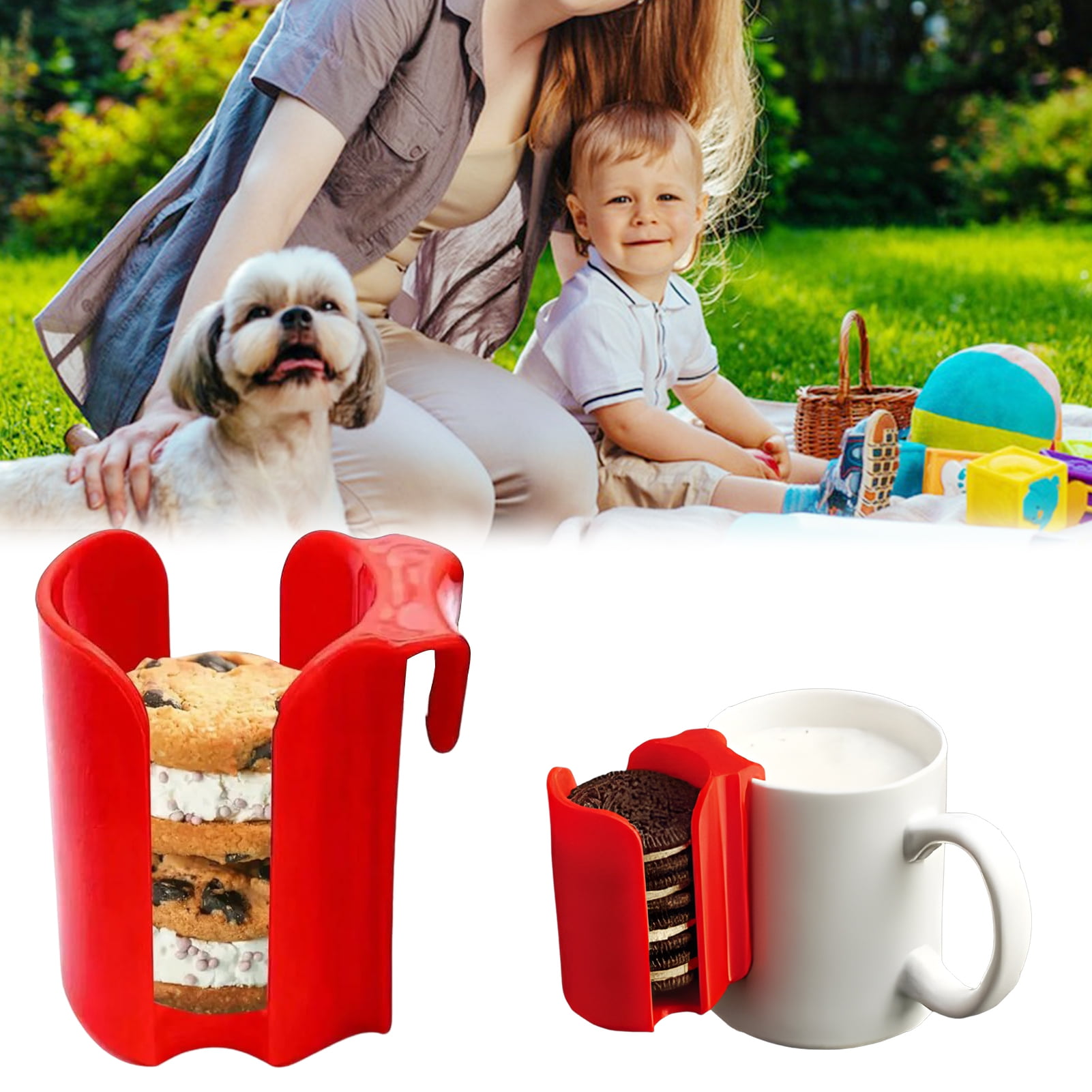 HZLXW 1/2Pcs Red Cookie Holder Mug 10-Cookie Stand Plastic Cup Side ...